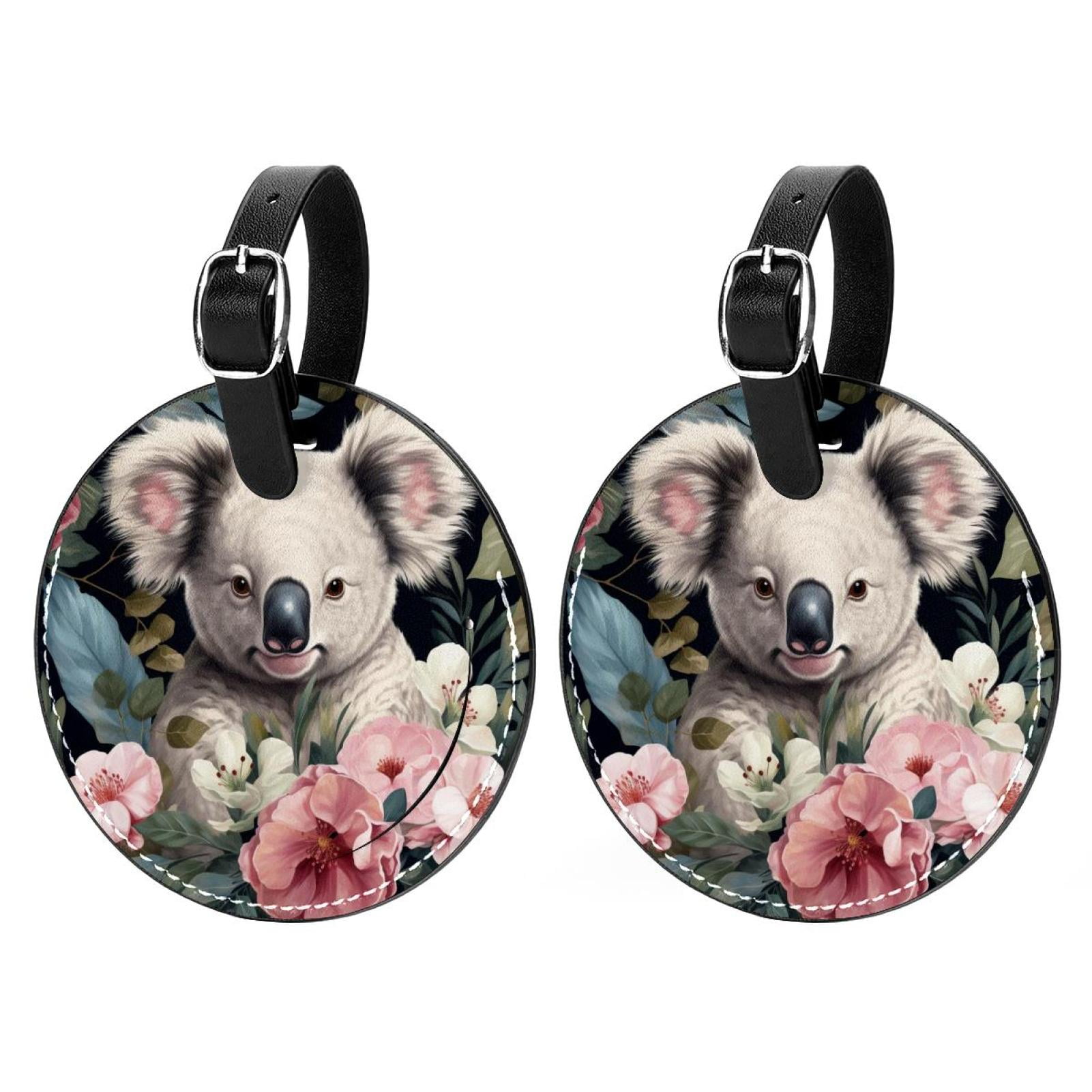 Koala 2Pcs PU Leather Round Luggage Tags with Privacy Cover and Name ID ...