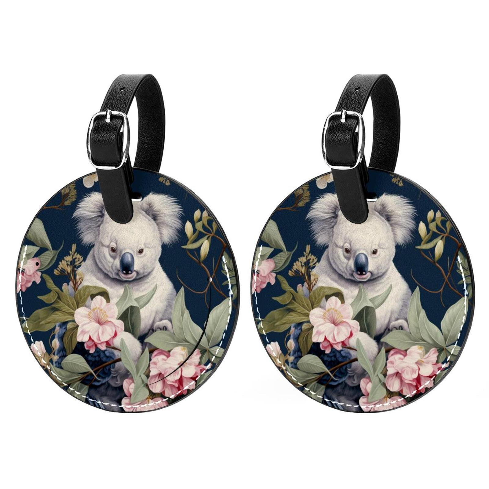 Koala 2Pcs PU Leather Round Luggage Tags with Privacy Cover and Name ID ...