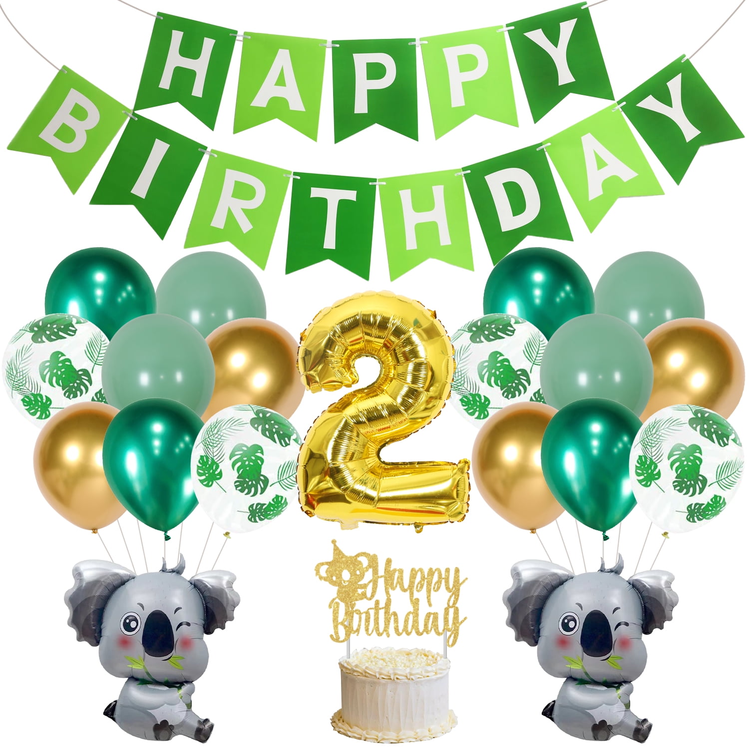 Koala 2nd Birthday Party Decorations Supplies with Green Birthday ...