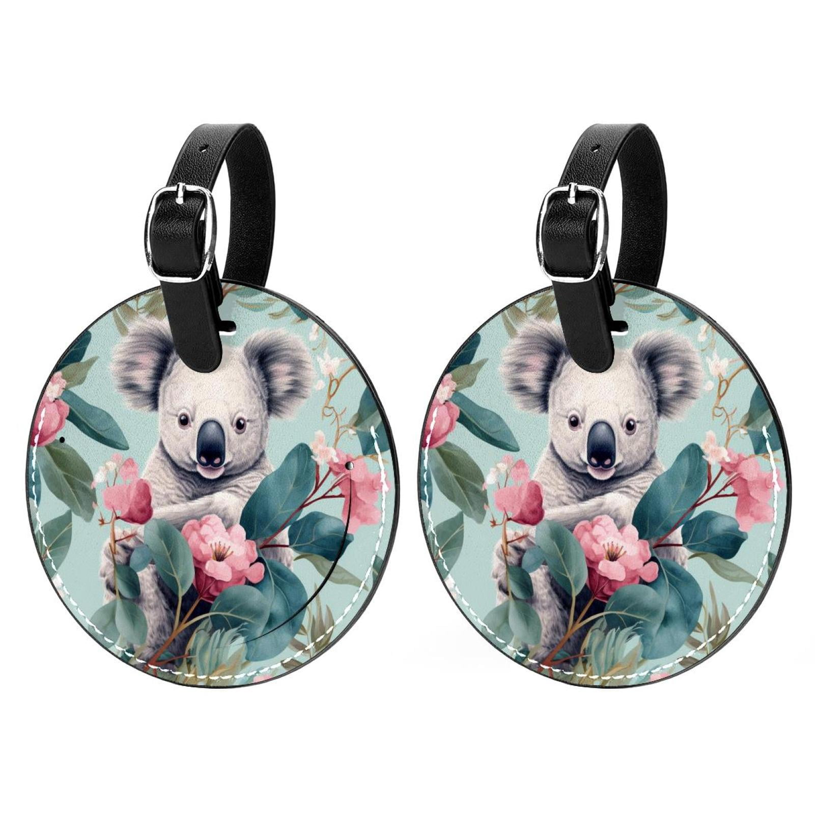 Koala 2pcs PU Leather Round Bag Tags with Privacy Cover and Name ID Tag ...