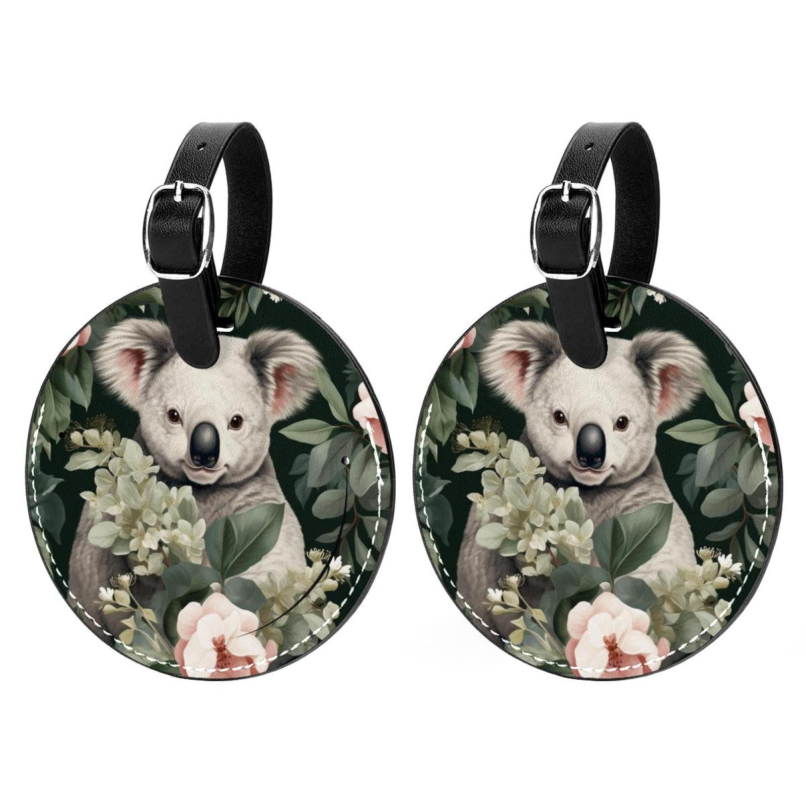 Koala 2pcs PU Leather Round Bag Tags with Privacy Cover and Name ID Tag ...