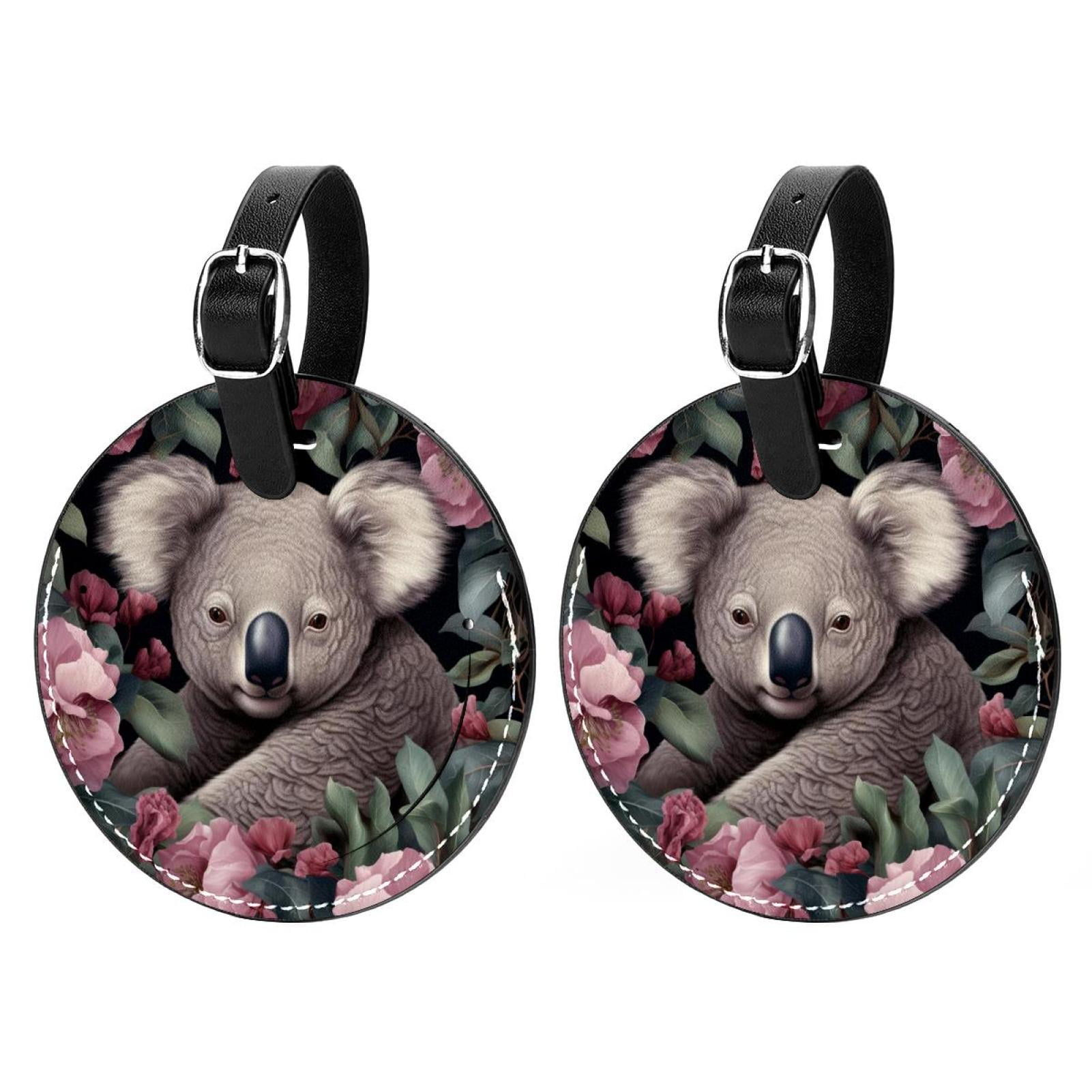 Koala 2pcs PU Leather Round Bag Tags with Privacy Cover and Name ID Tag ...