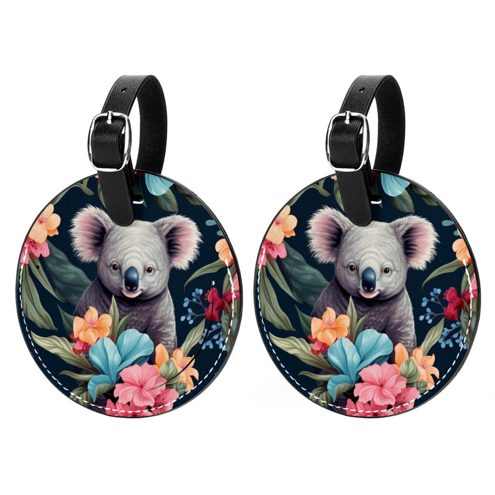 Koala 2pcs PU Leather Round Bag Tags with Privacy Cover and Name ID Tag ...