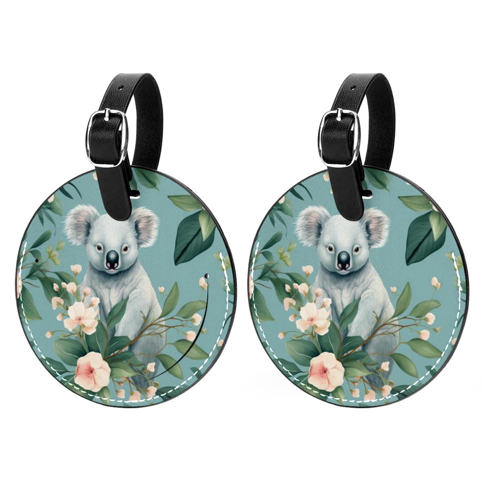 Koala 2pcs PU Leather Round Bag Tags with Privacy Cover and Name ID Tag ...