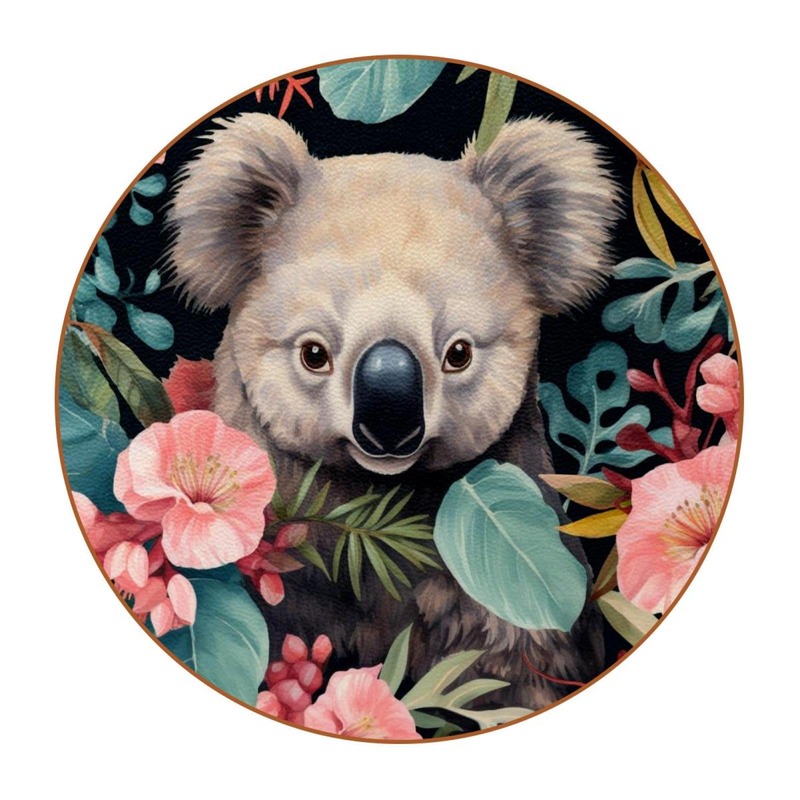 Koala 6pcs Round Microfiber Leather Coasters, 11x11 cm/4.3x4.3 in ...