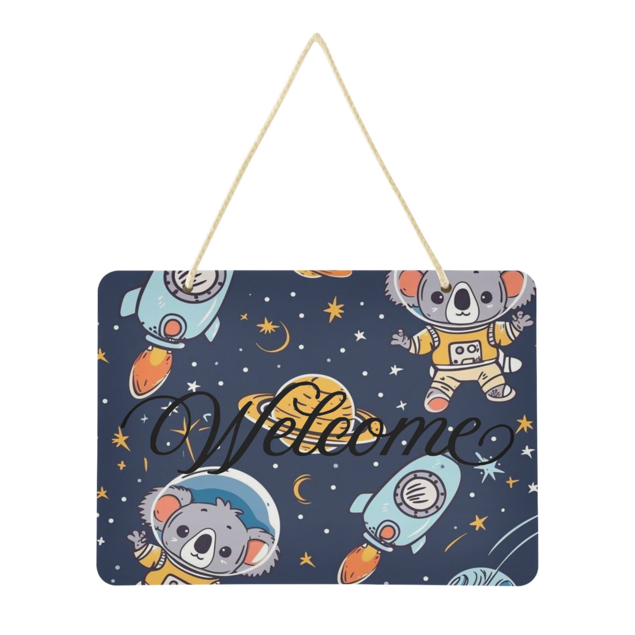 Koala Astronaut Welcome Sign Front Door PVC 14x10 inch Hanger Hello ...