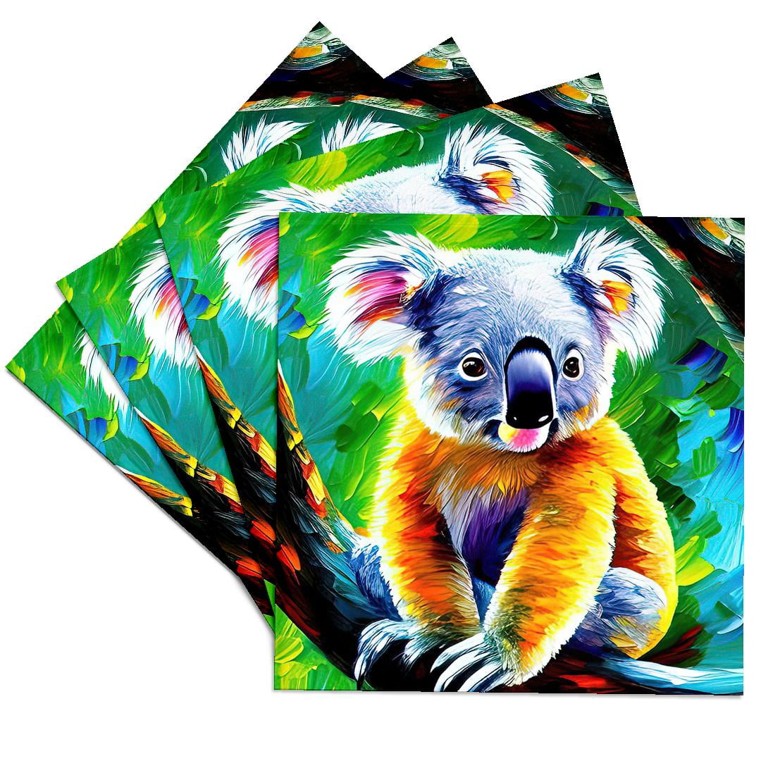 3drose, Koala Australian Bear Sits on a Tree Branch Colorful Digital ...