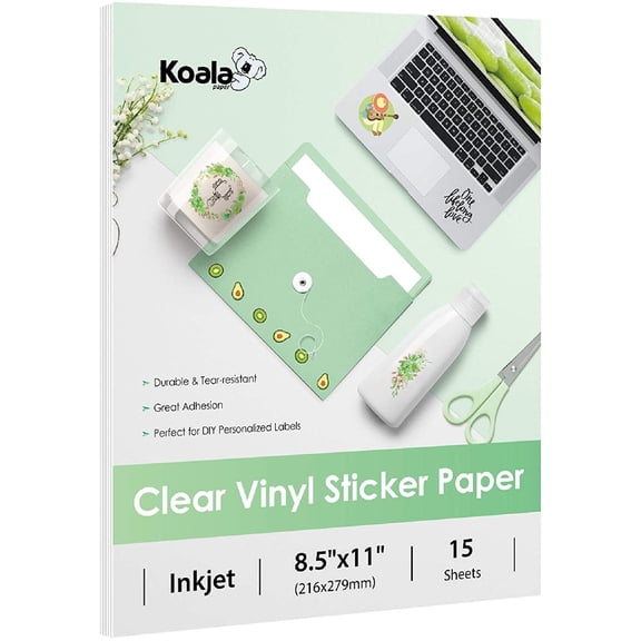 Koala Printable Vinyl Sticker Paper for Inkjet Laser Printers, Glossy ...