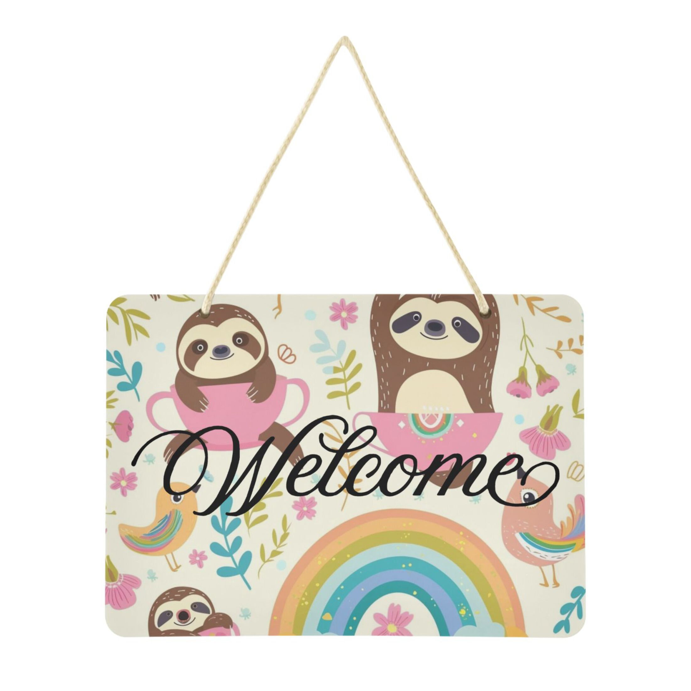 Koala Cup Bird Rainbow Welcome Sign Front Door PVC 14x10 inch Hanger ...