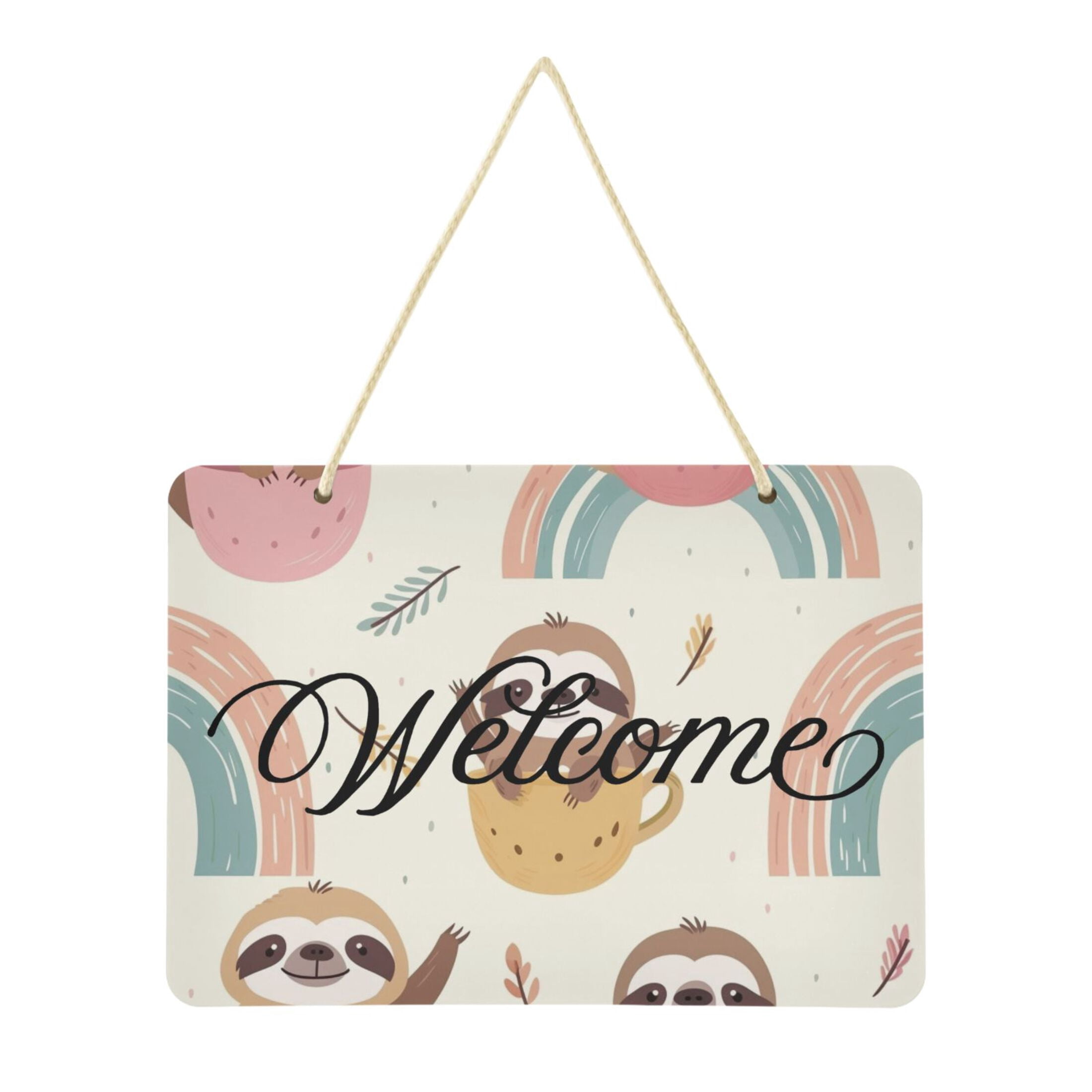 Koala Cup Rainbow Welcome Sign Front Door PVC 14x10 inch Hanger Hello ...