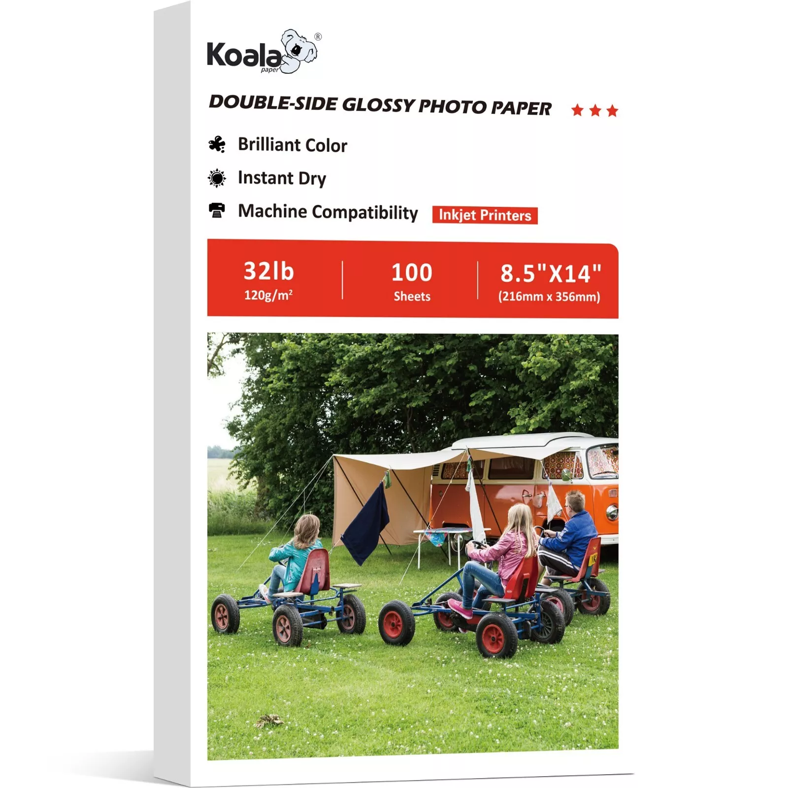 Koala Double Sided Glossy Photo Paper 8.5x14 Brochure Paper 32lb 120gsm for Inkjet Printers ...