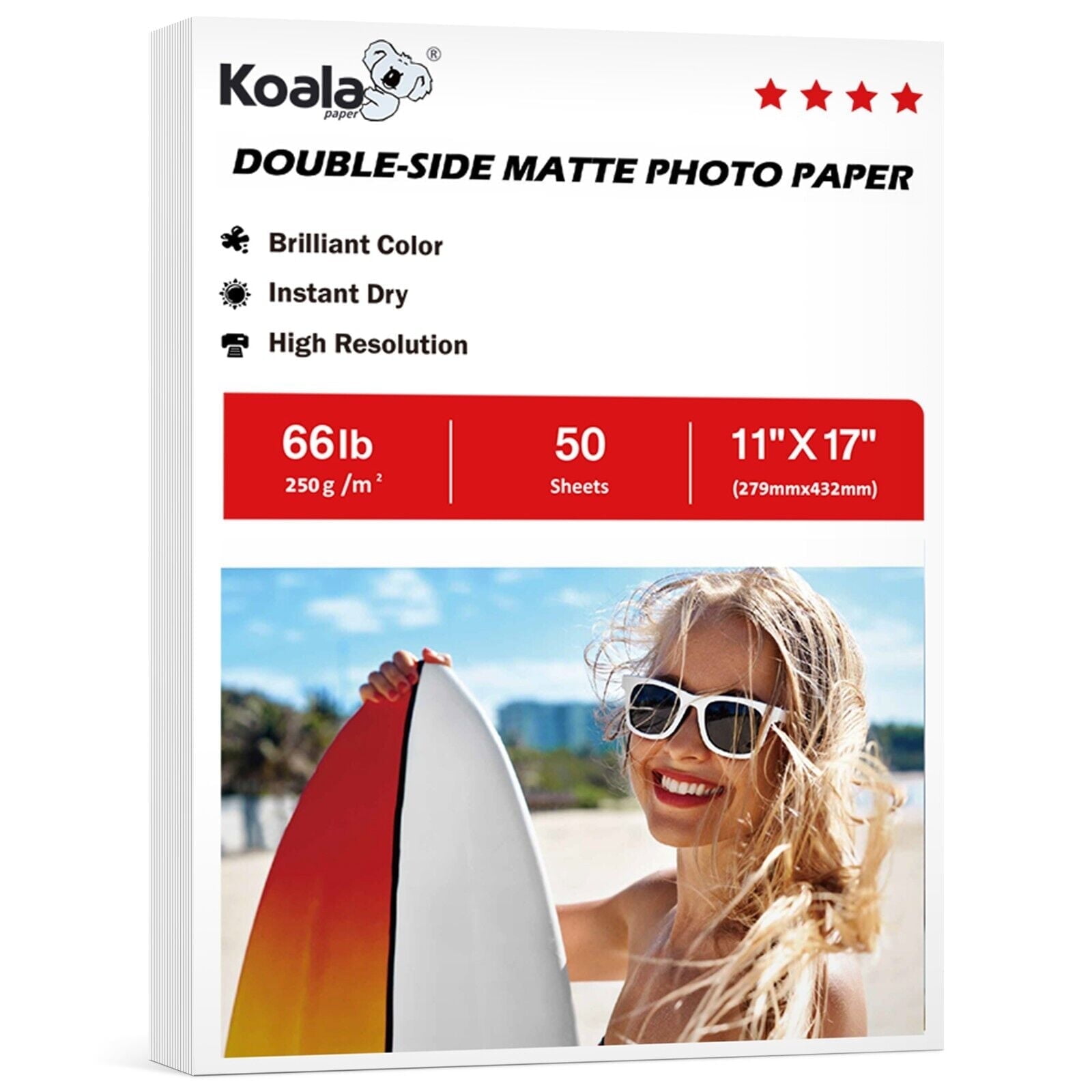 Koala Double Sided Photo Paper 11x17 Matte 66lb Heavyweight Matte Photo ...
