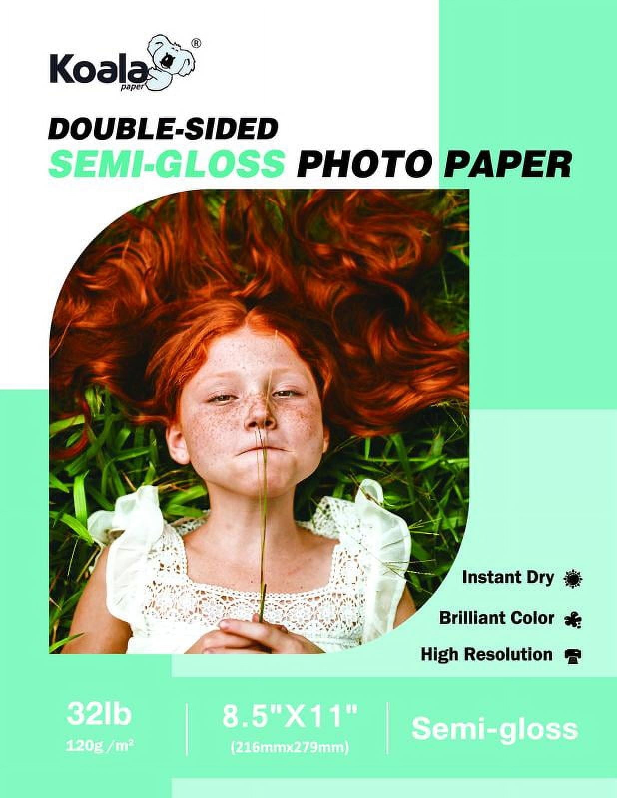 KOALA Double Sided Semi-Gloss Photo Paper, 8.5" x 11", 32lb, 120gsm ...