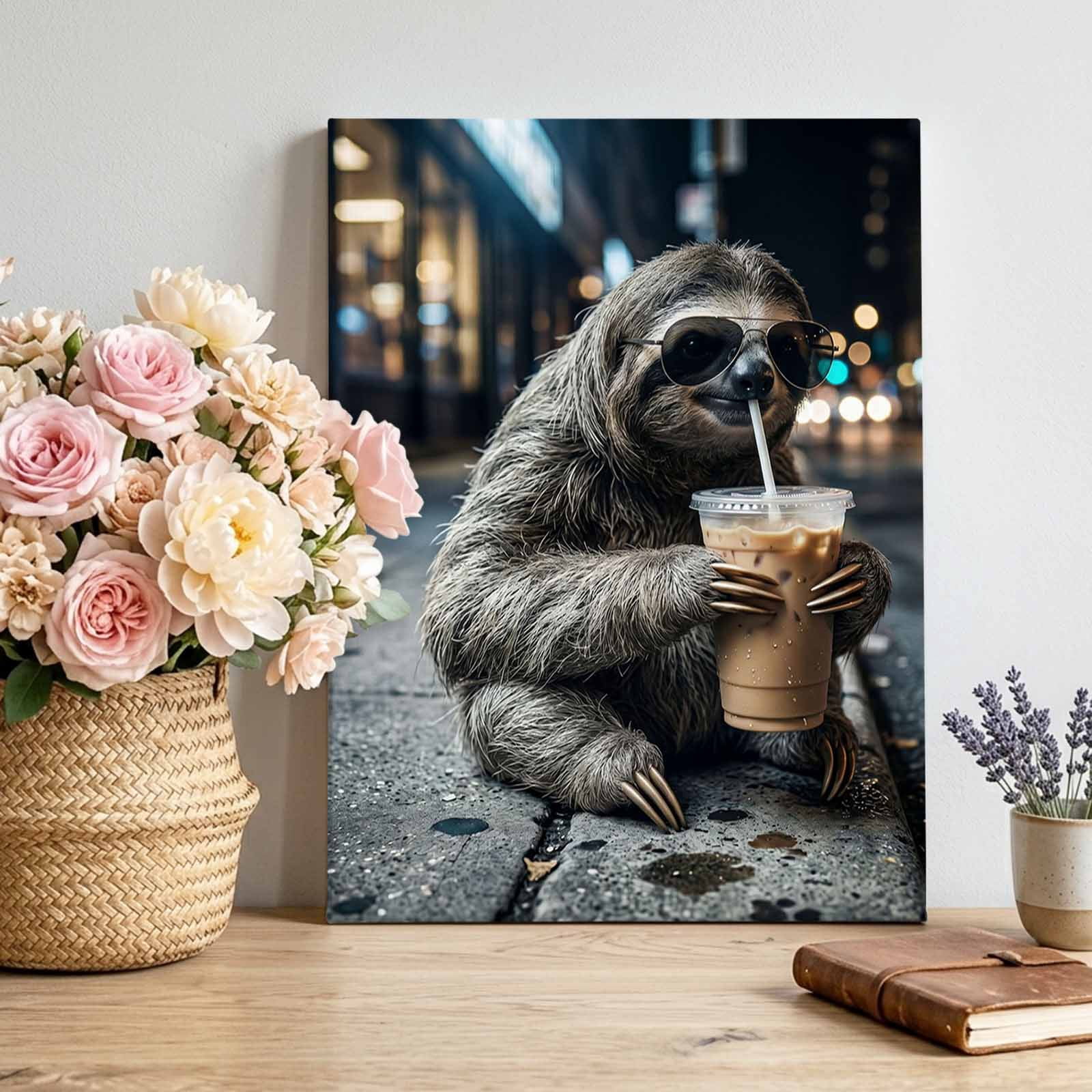 Koala Drink Iced Coffee Canvas Wall Art for Living Room, Modern City ...