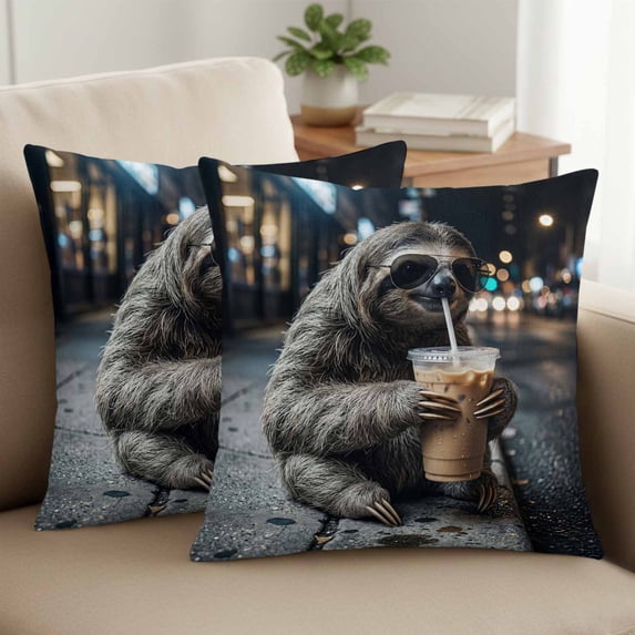 Koala Drink Iced Coffee Pillow Covers Set of 2, Modern City Sidewalk ...
