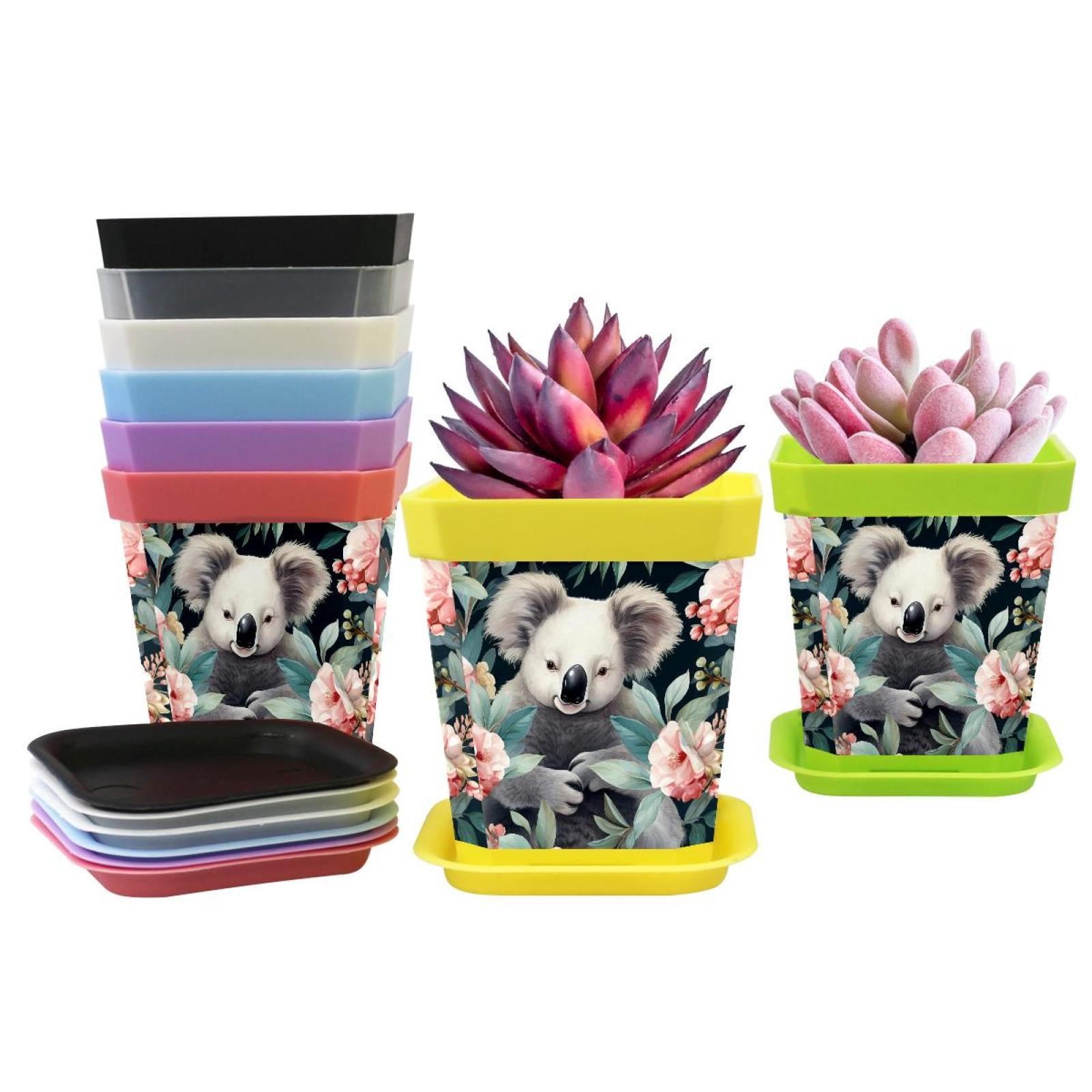 Koala Flowers Print 8 PCS Plant Pot, Plastic Flower Pots with Drainage ...