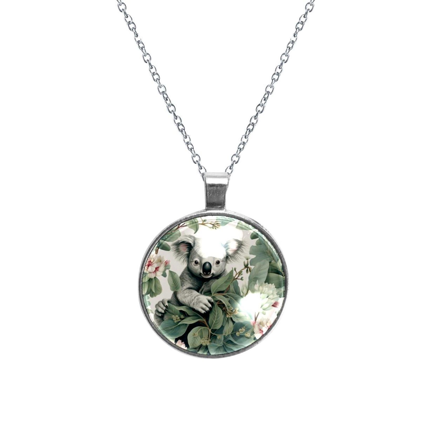 Koala Glass Circular Pendant Necklace - Sparkling Jewelry for Women ...