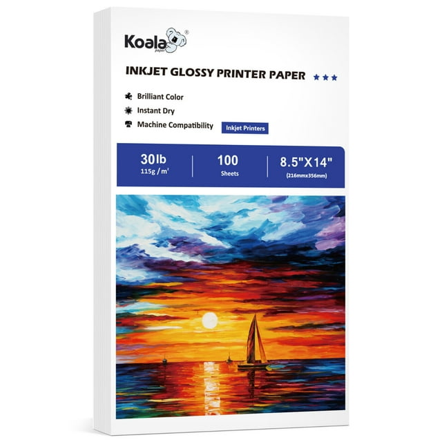 Koala Glossy Printer Paper 8.5x14 Photo Paper Thin 100 Sheets for Inkjet Printers 30lb Chip Bag ...