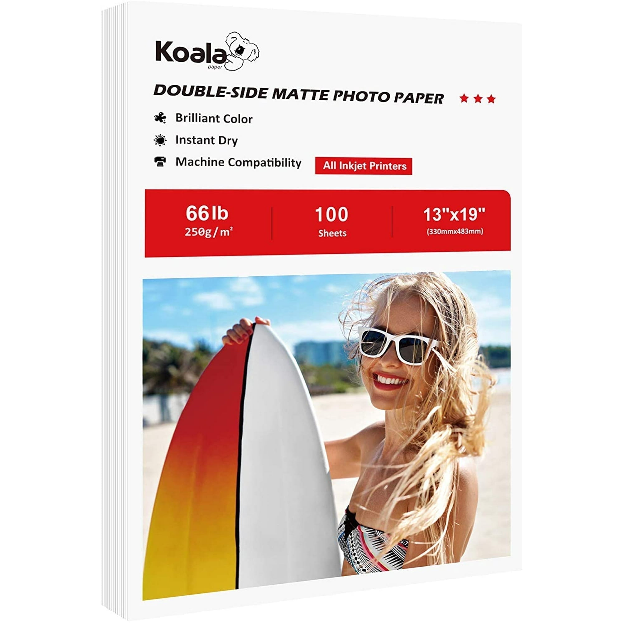 Koala Double-sided Matte Photo Paper 13X19 inches 100 Sheets 66LB for Inkjet Printers, 250gsm ...