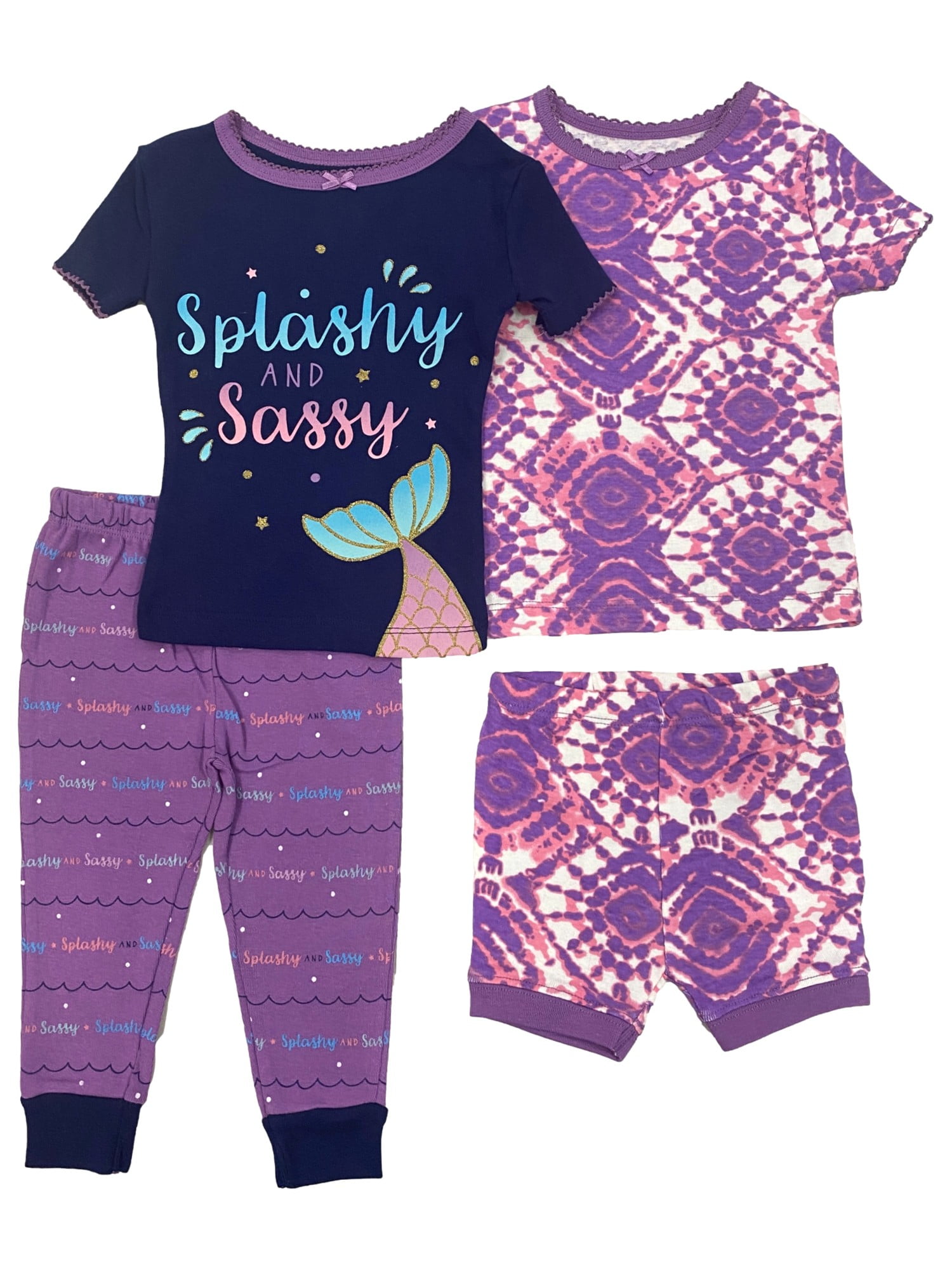 Koala Infant Girls 4pc Blue & Purple Splashy Sassy Mermaid Pajamas ...
