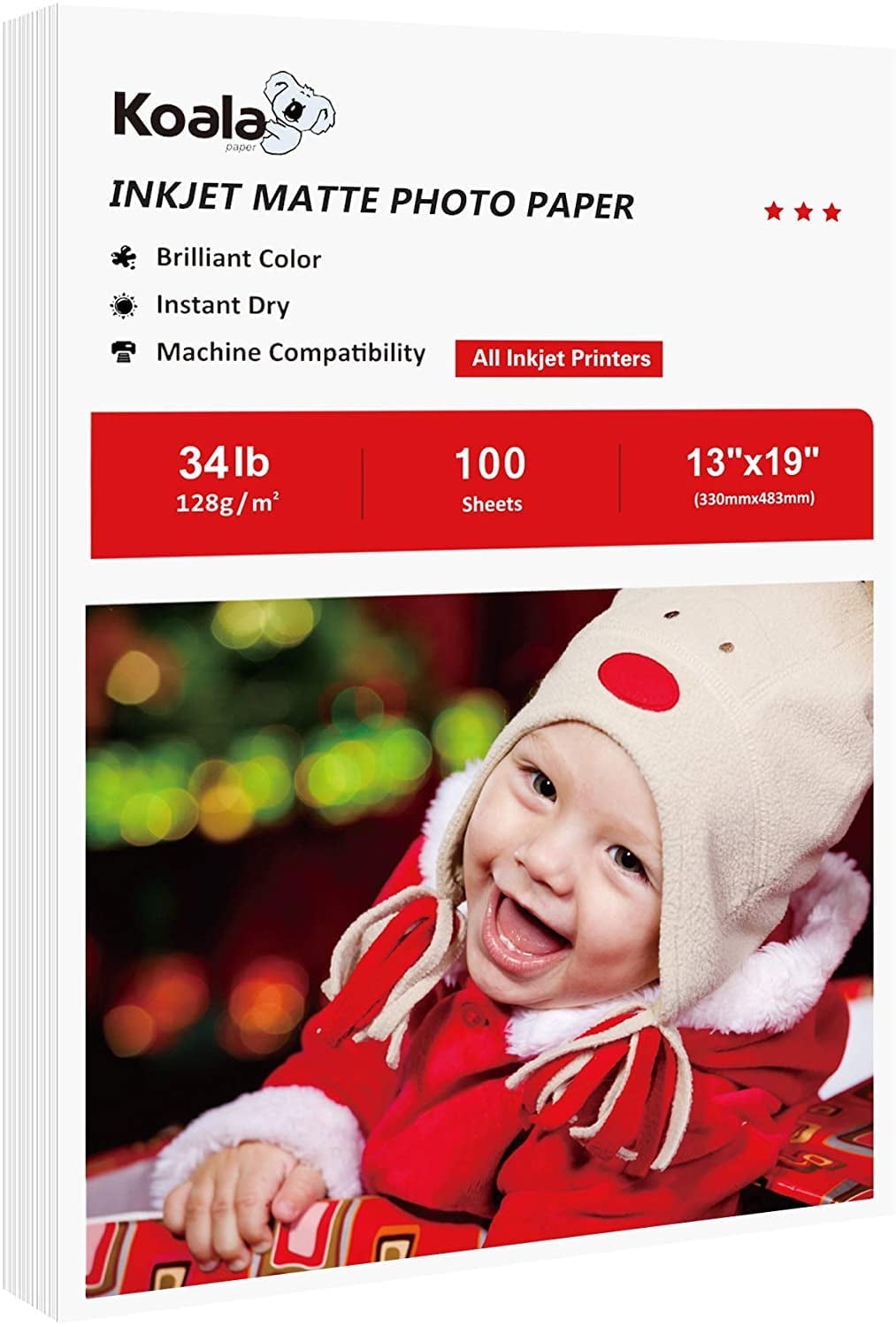 Koala Inkjet Matte Photo Paper 13x19 100 Sheets 7Mil 128gsm Thin Photo Printer Paper for ...
