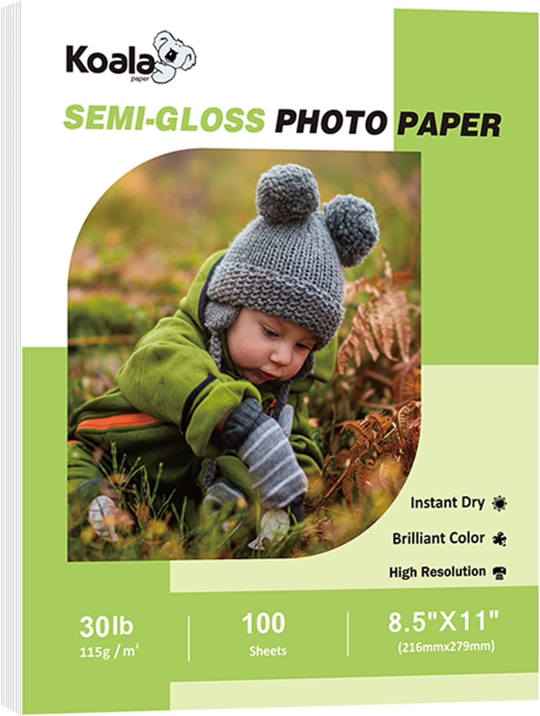 Koala Inkjet Semi Glossy Photo Paper 8.5x11 Inches 100 Sheets for Inkjet & Laser Printers, 30lb ...