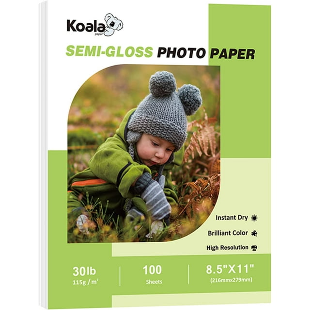 Koala Inkjet Semi Glossy Photo Paper 8.5x11 Inches 100 Sheets for Inkjet & Laser Printers, 30lb ...