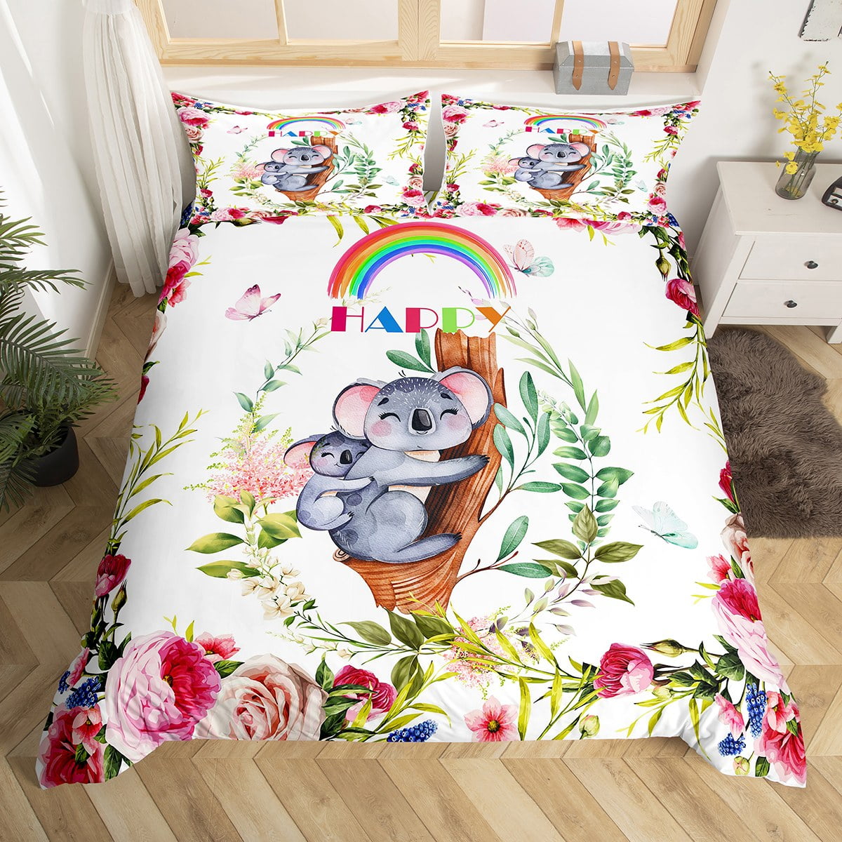 Koala Kawaii Bedding Set Room Decor,Cartoon Koala Wild Jungle Tropical ...