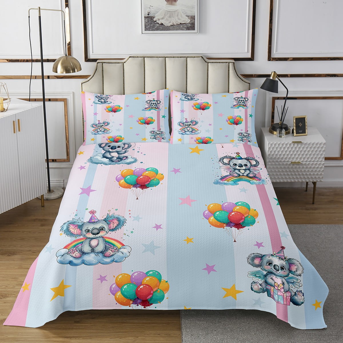 Koala Kids Bedspread Twin Size Blue Pink Gradient Quilt Set for Boys ...