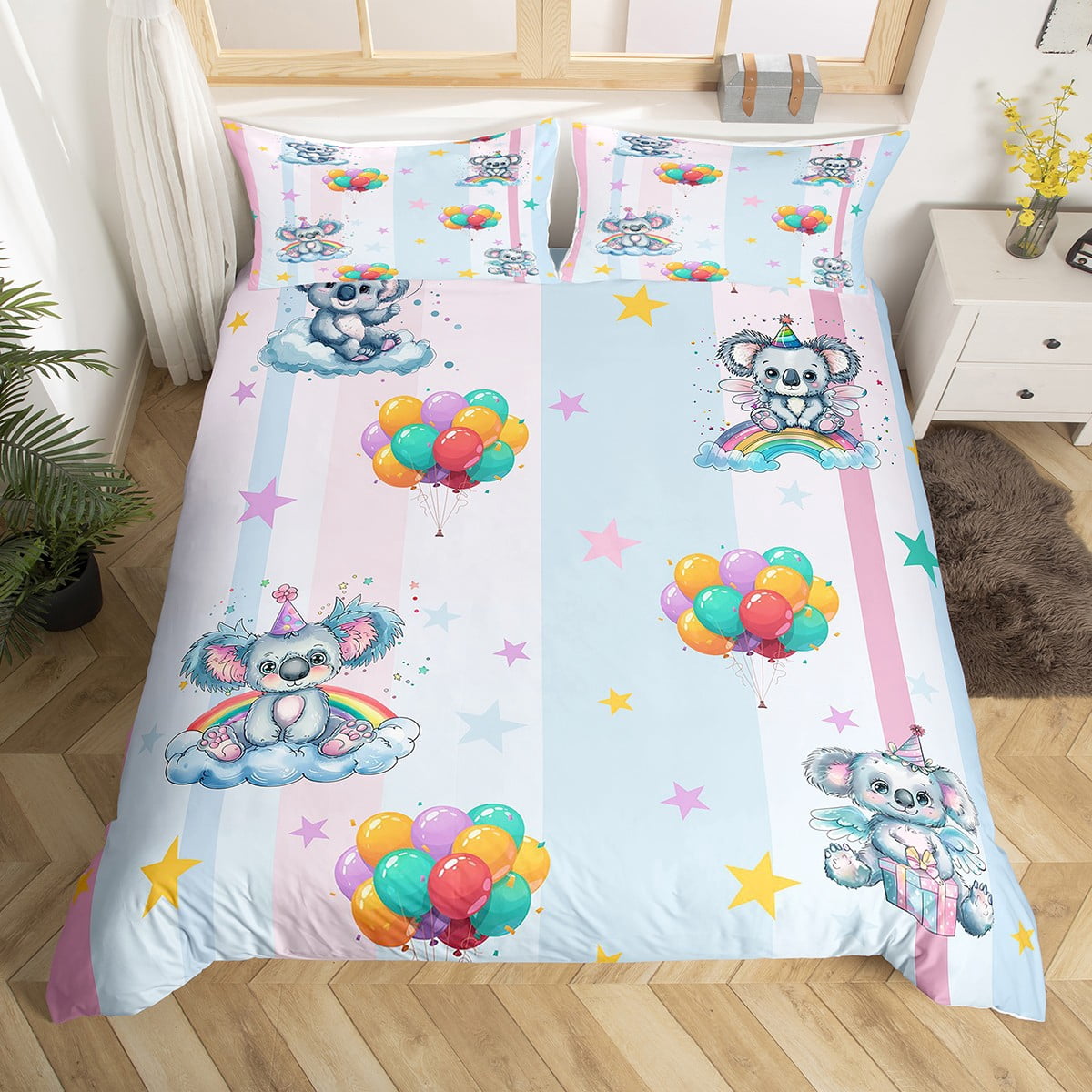 Koala Kids Duvet Cover Full Size Blue Pink Gradient Bedding Set for ...