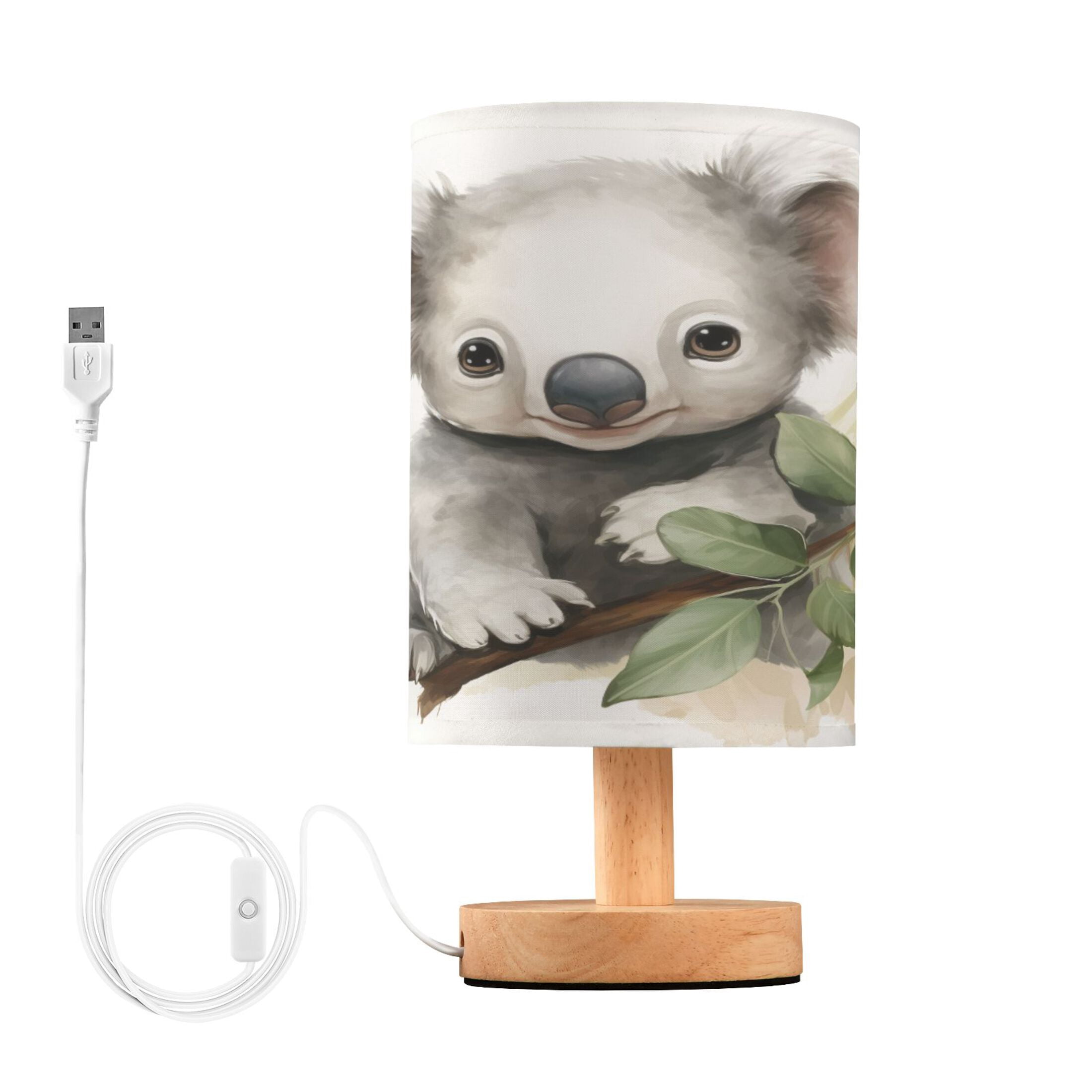 Koala Leaves Grey Table Lamp USB Bedside Desk Nightstand Lamp Printed ...