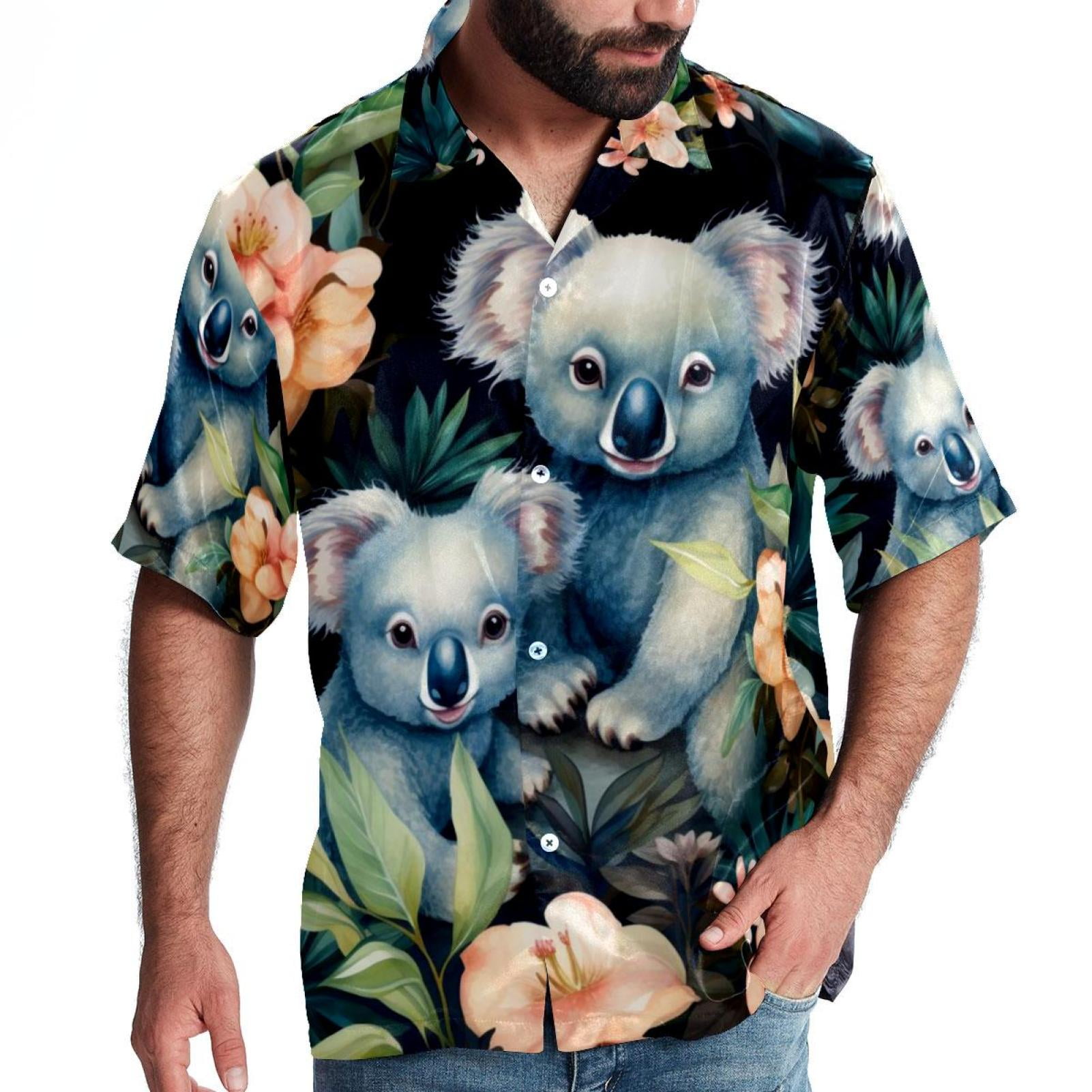 Koala Men's Hawaiian Poplin Casual Printed Button Down Short Summer ...