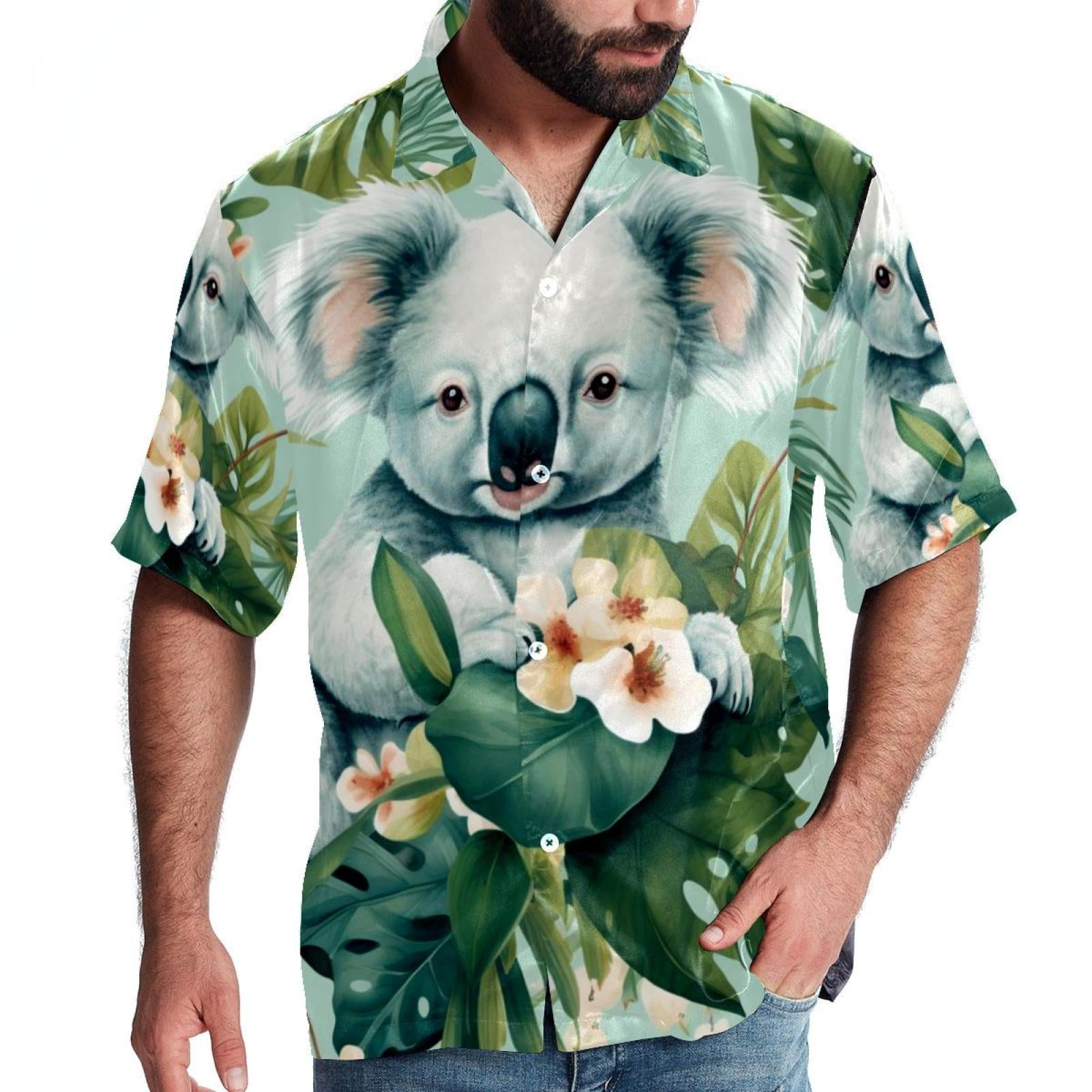 Koala Men's Short Sleeve Beach Shirts Poplin Spread Collar Tops Casual ...
