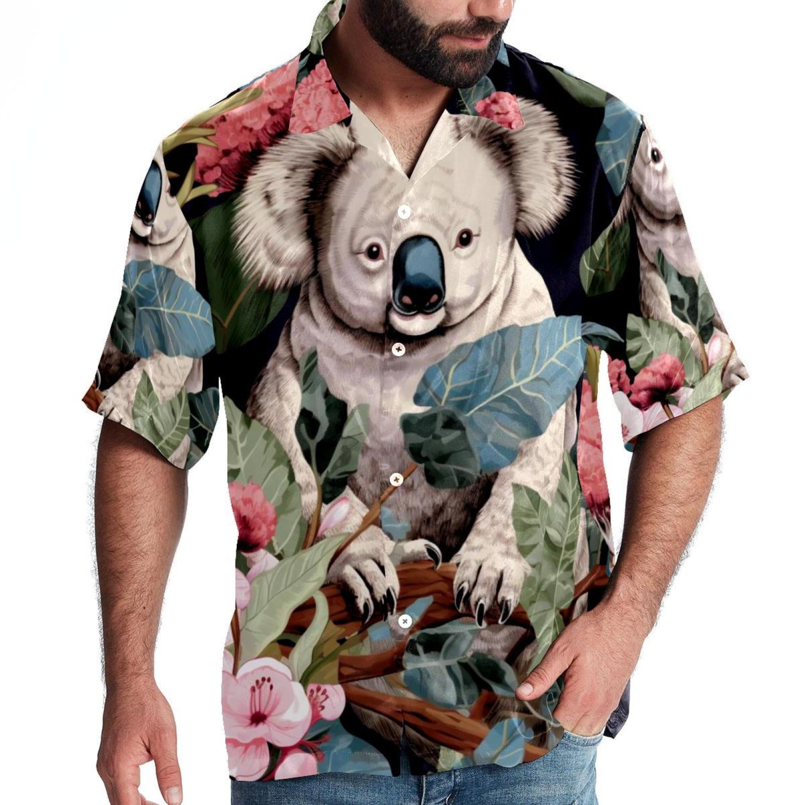 Koala Men's Short Sleeve Beach Shirts Poplin Spread Collar Tops Casual ...