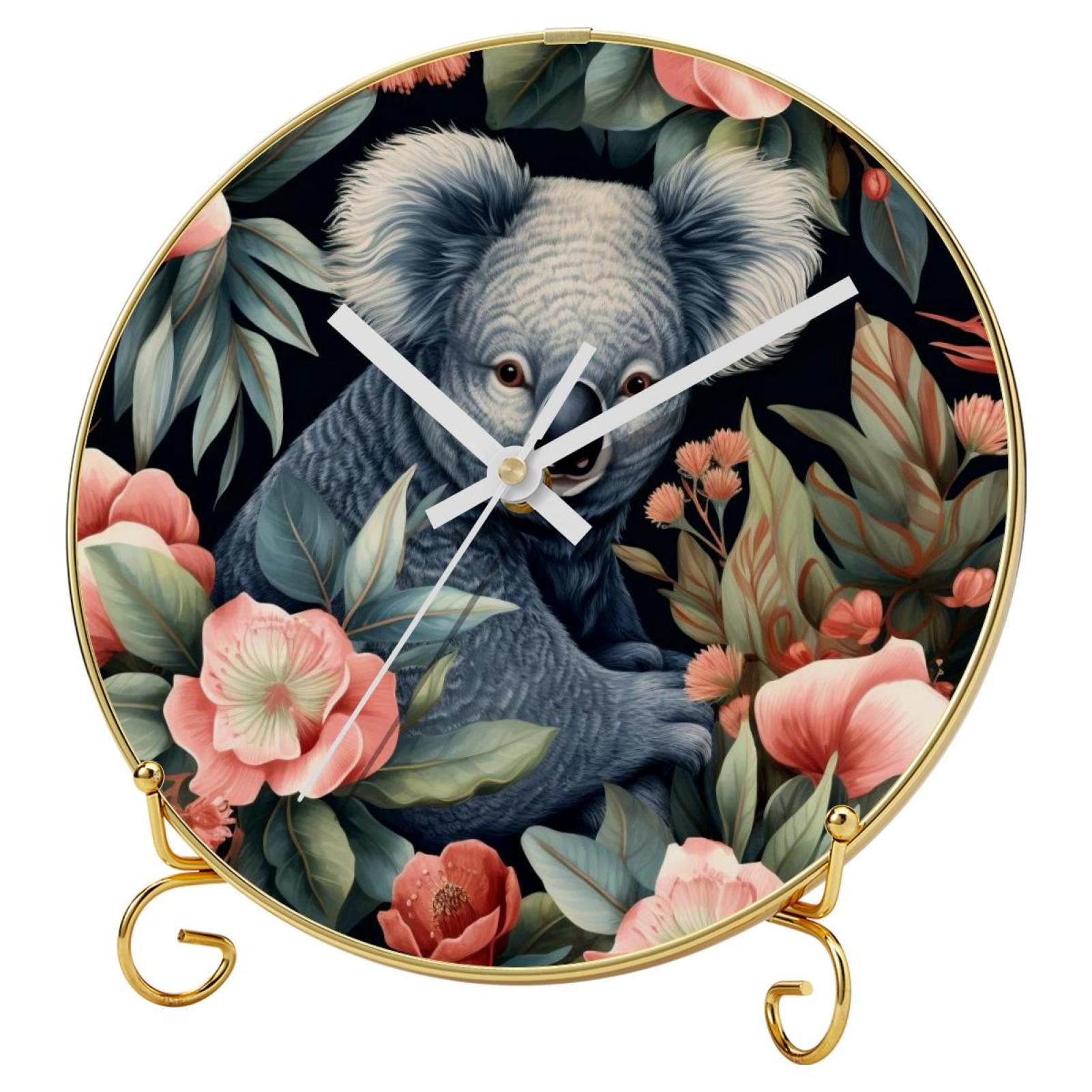 Koala Modern Round Wall Clock with Hooks and Gold Stand - Silent Non ...
