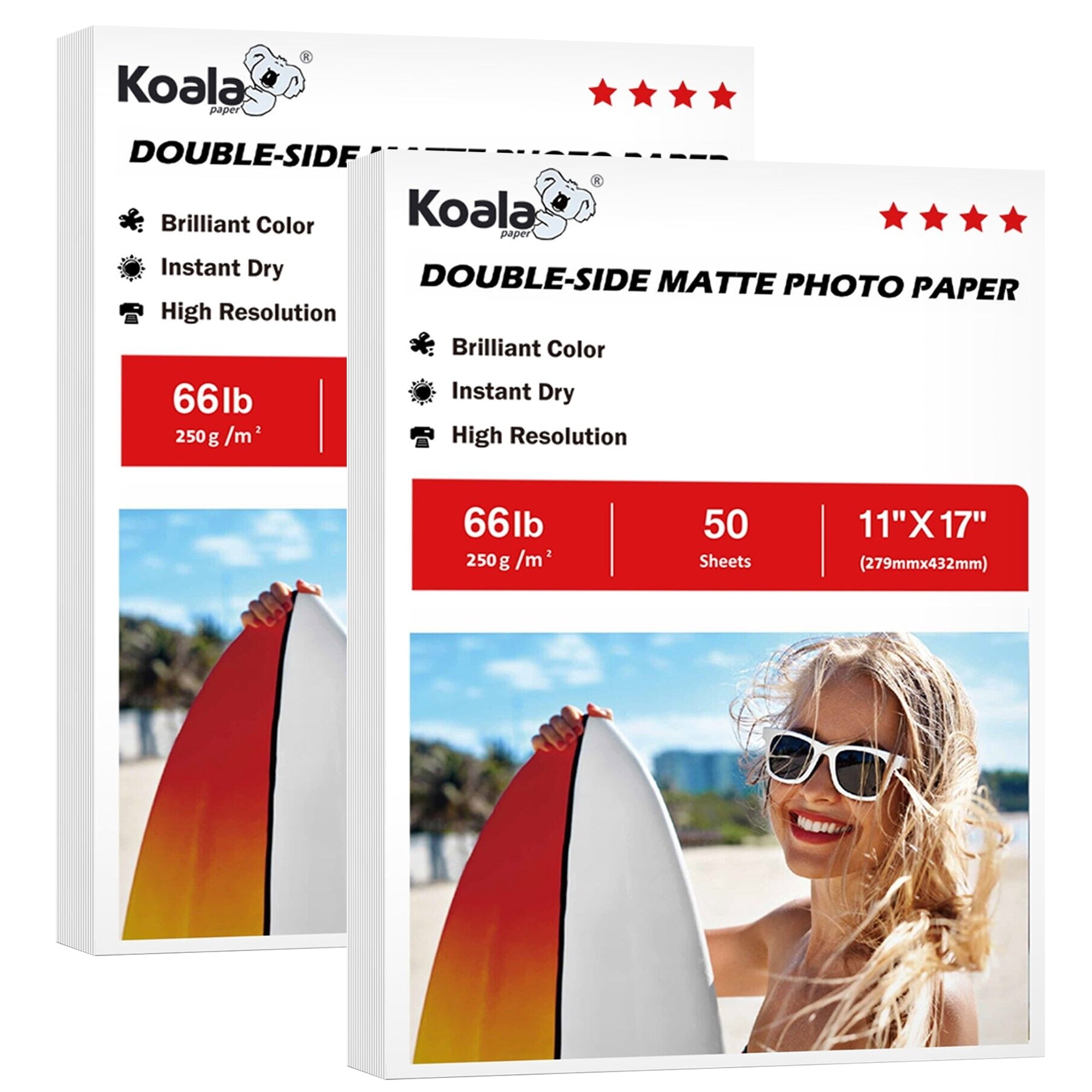 Koala Photo Paper 11x17 Double Sided Matte 66lb 100 Sheets Heavyweight ...