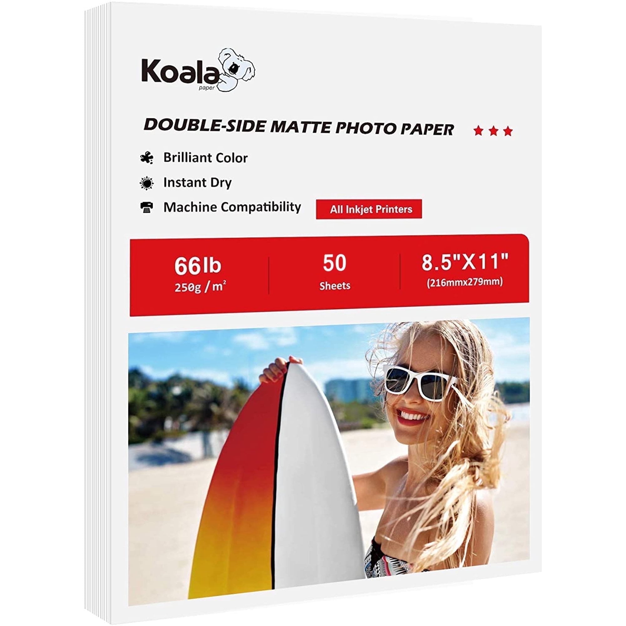 Koala Premium Double Sided Matte Photo Paper 8.5X11 inches 100 Sheets ...