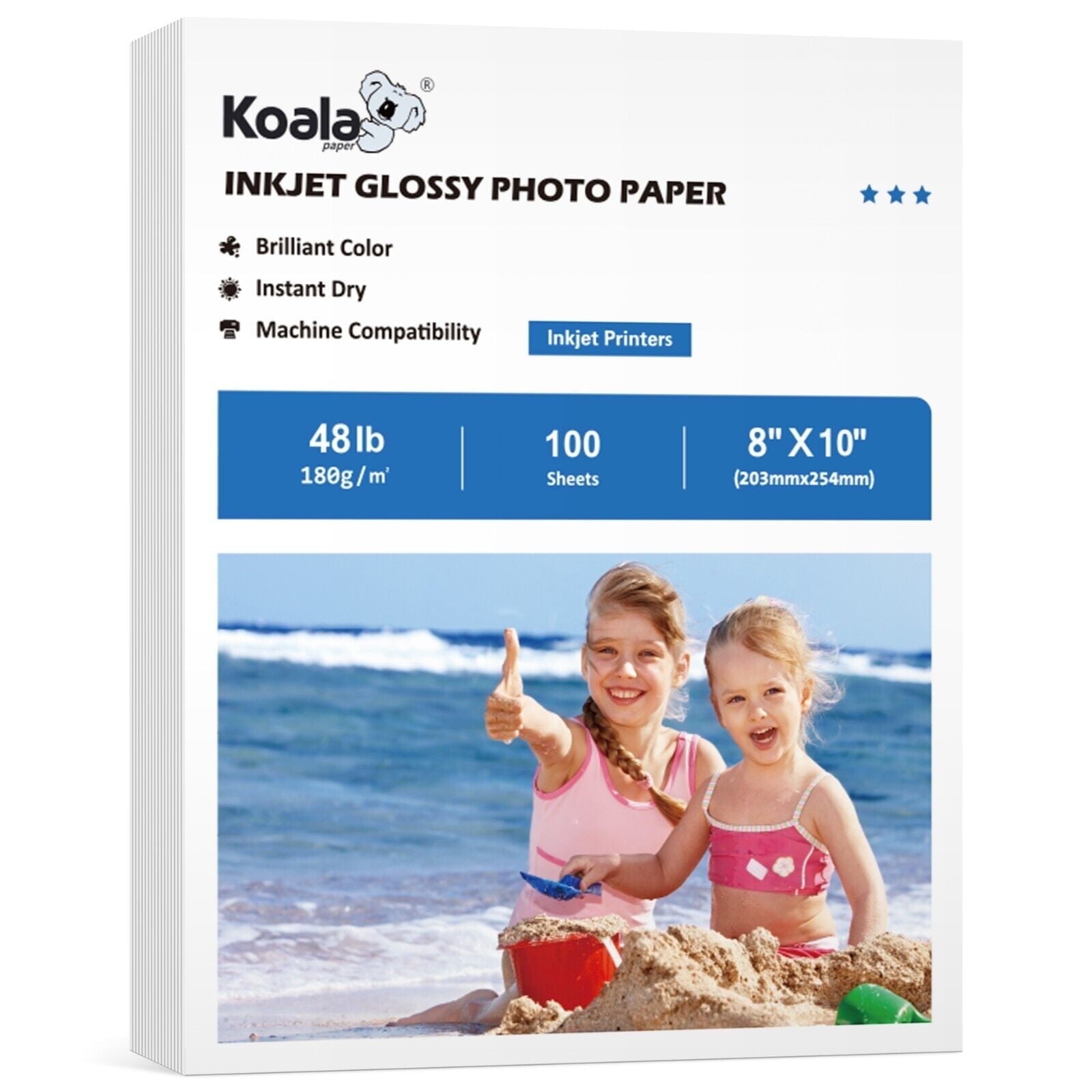 Koala Premium Glossy Inkjet Photo Paper 8X10, 48lb, 100 Sheets for ...
