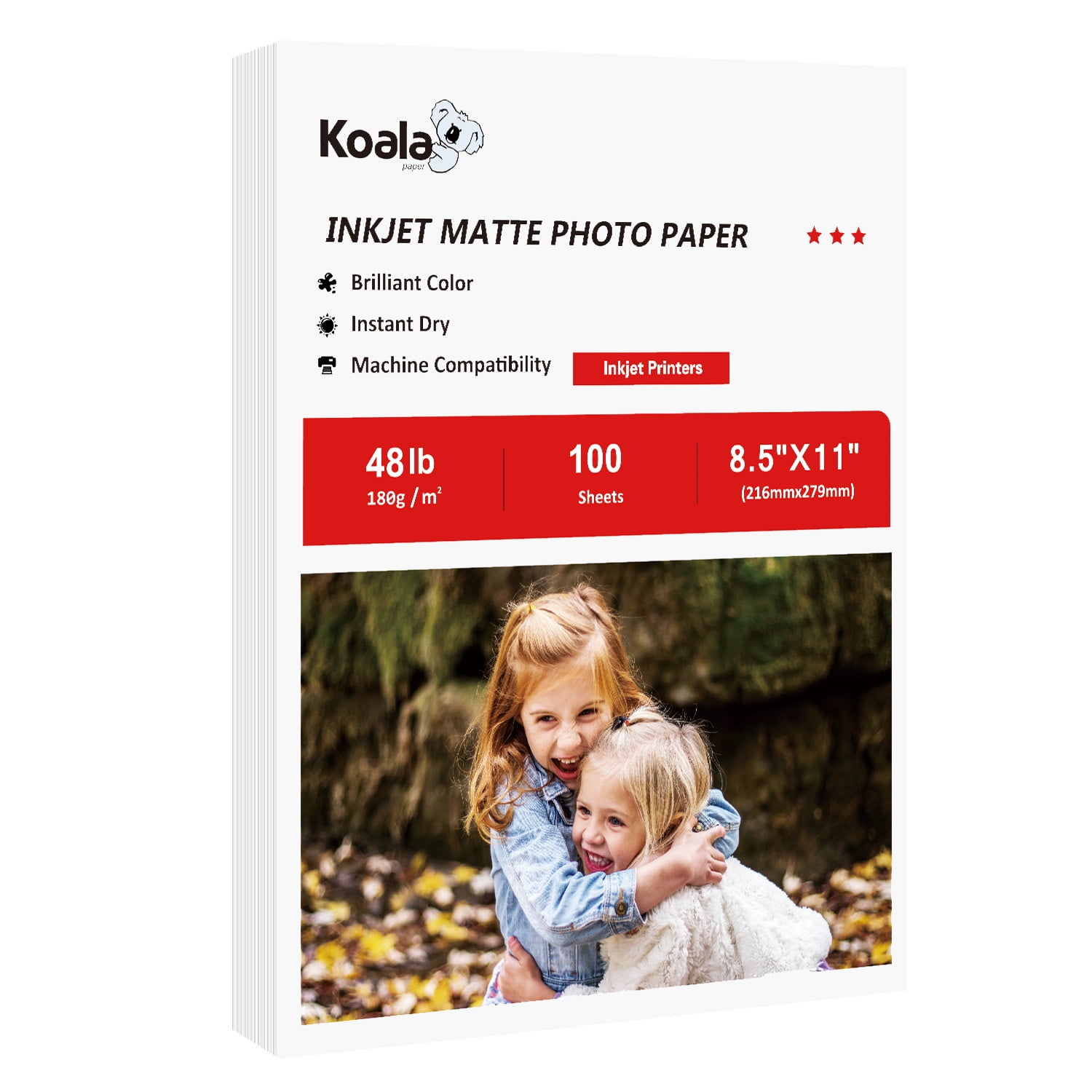 Koala Premium Matte Photo Paper 8.5X11 inches 48lb for Inkjet Printers Epson, Canon, Hp, 100 ...
