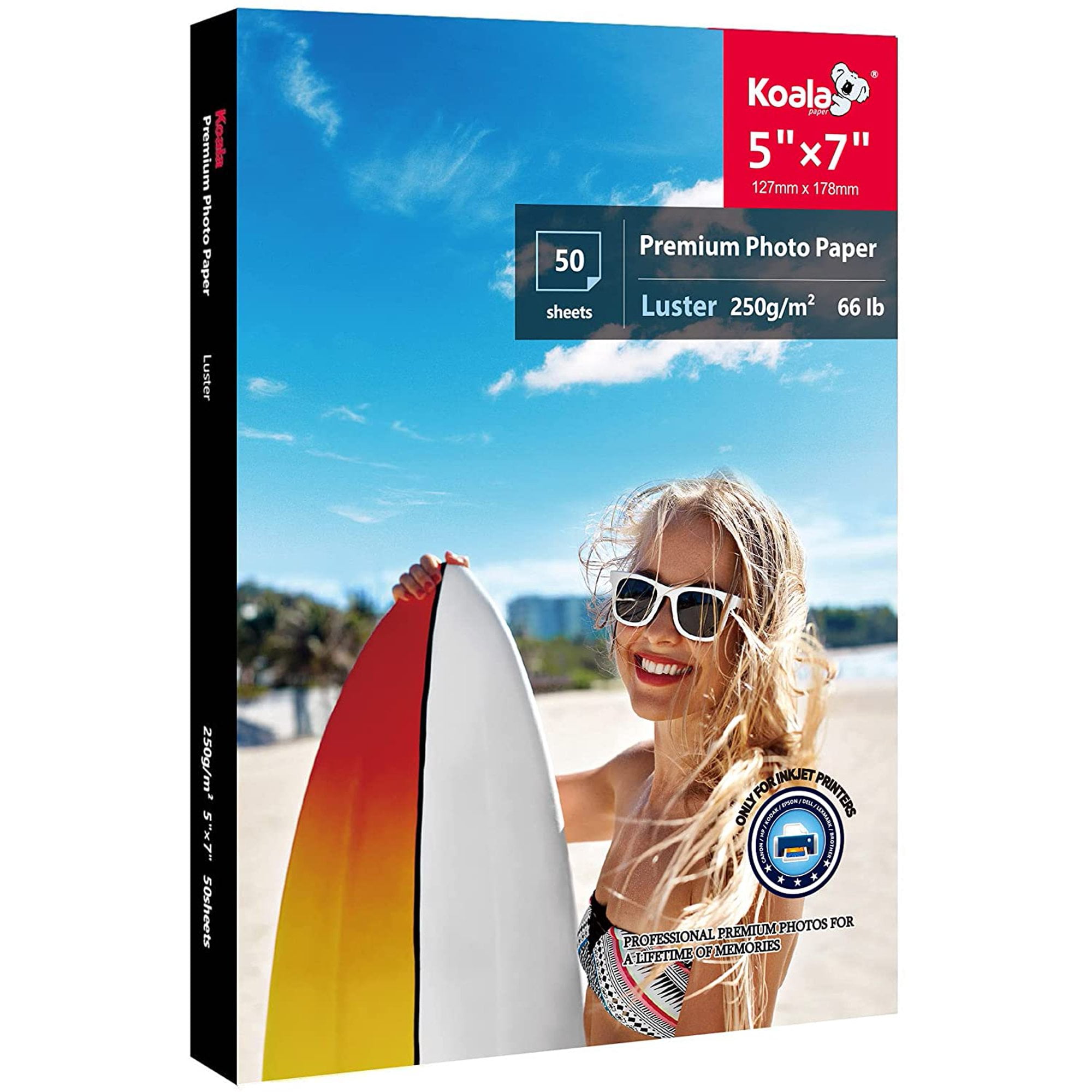 Koala Premium Photo Paper 5x7 Luster 10 Mil 50 Sheets Soft Gloss 66lb ...
