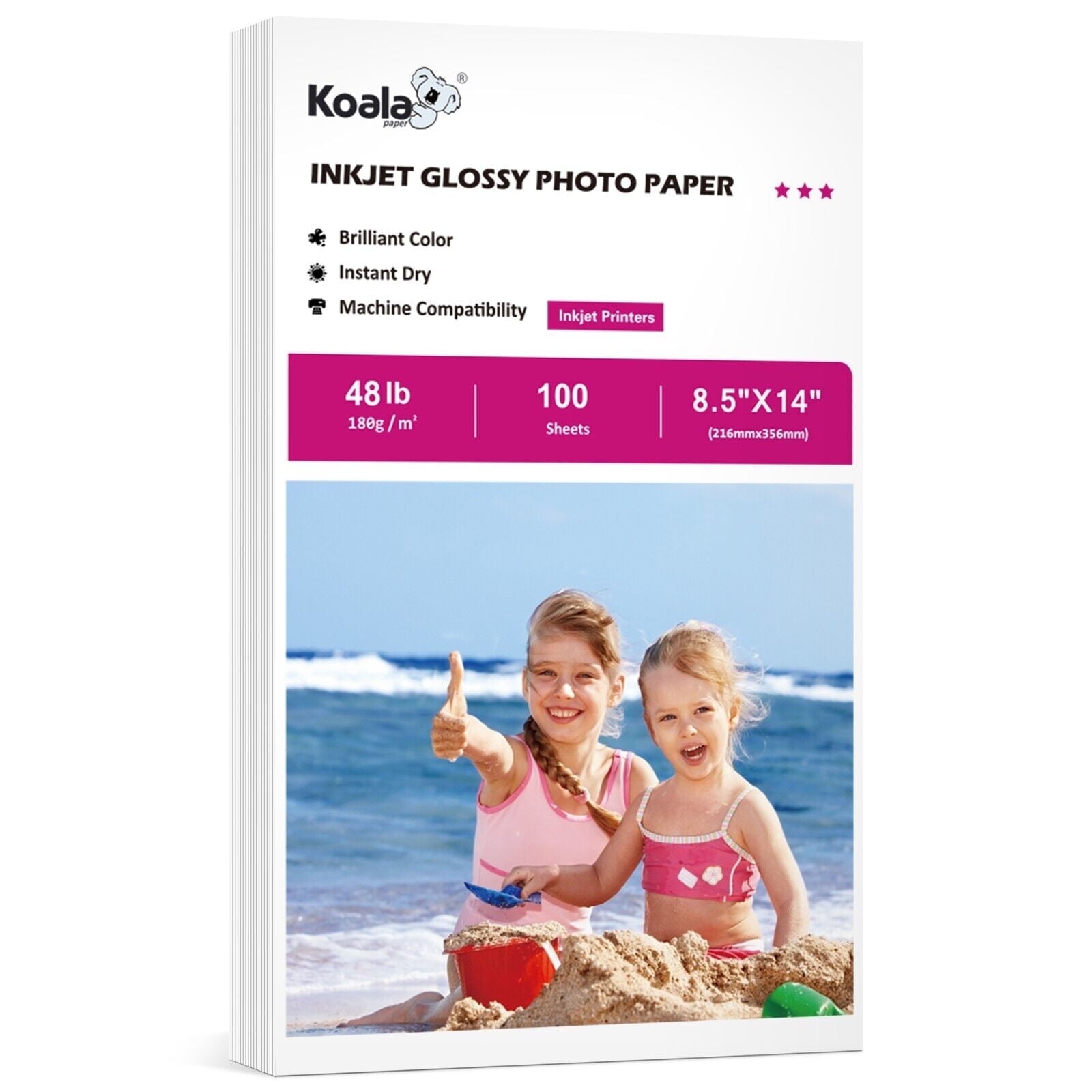 Koala Premium Glossy Photo Paper 8.5X14 Legal Size 48lb 10Mil 100 Sheets Picture Paper for ...