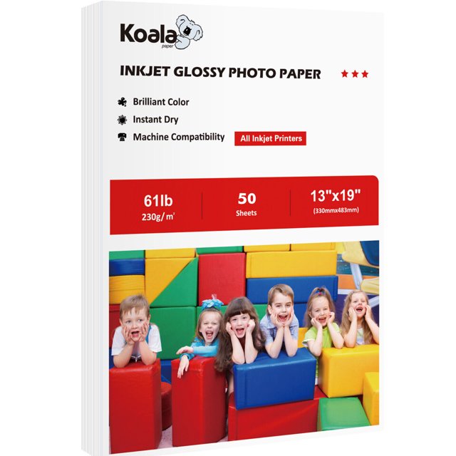 Koala Premium Photo Paper High Glossy 13X19 Inches 61lb Heavyweight Cardstock 12Mil A3+ Inkjet ...