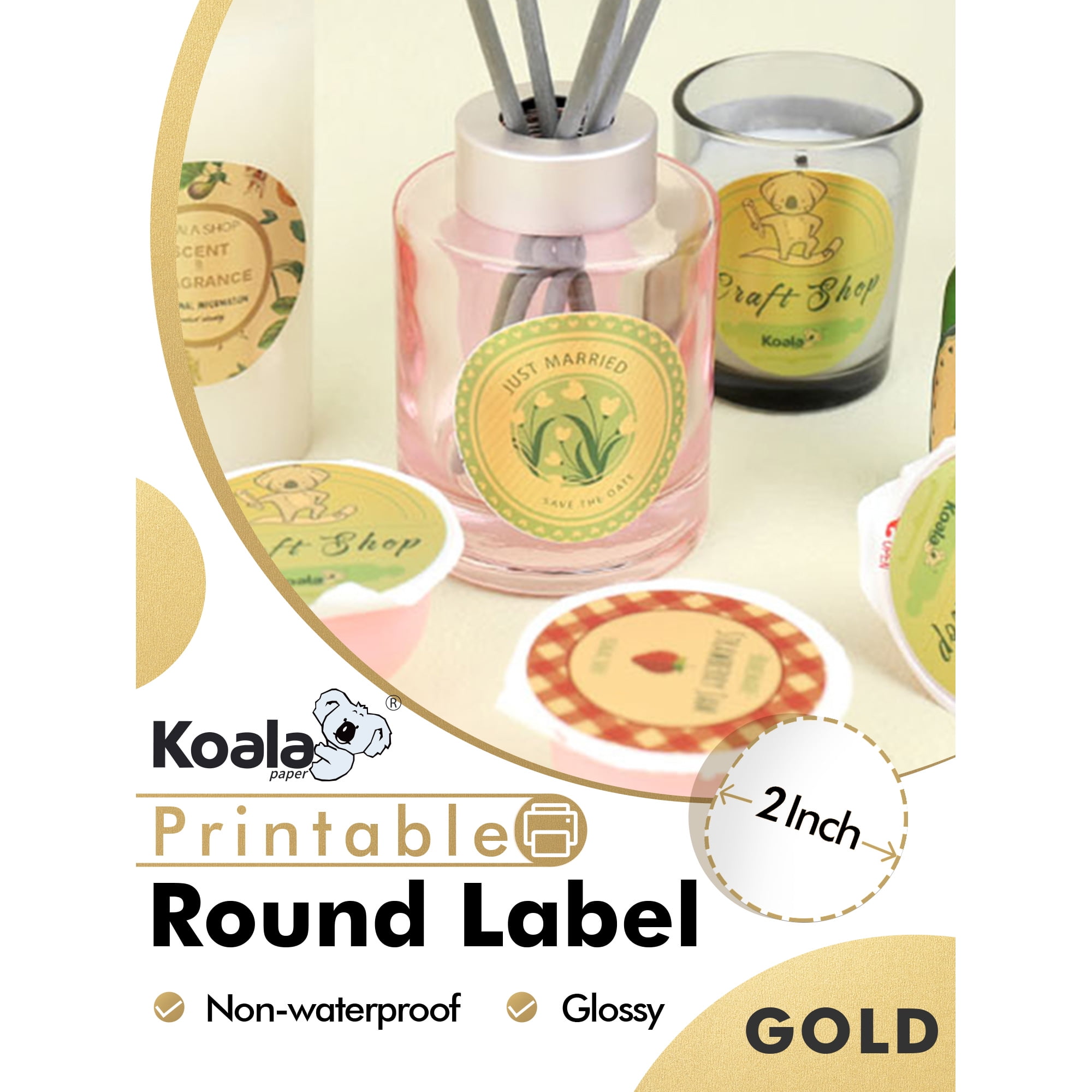 Koala Printable Round Labels 2 Inch Gold Circle Labels for Inkjet and ...
