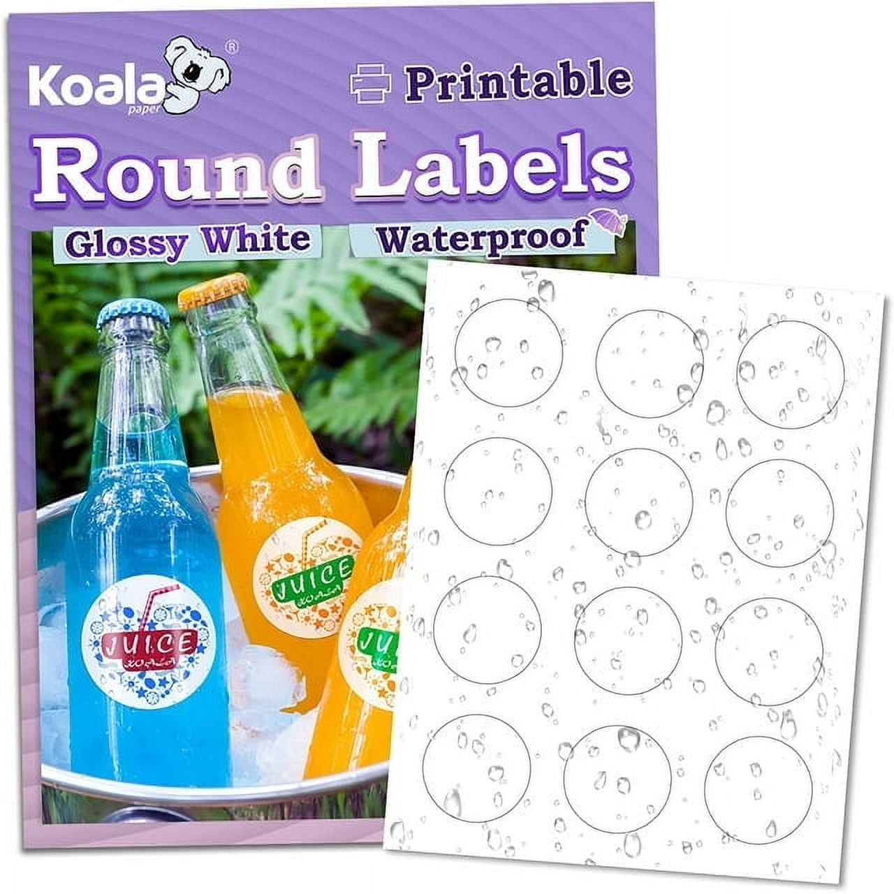 Koala Printable Round Labels Glossy White 2" Diameter, 240 Waterproof ...