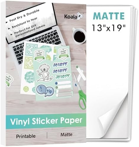 Koala Printable Vinyl Paper for Inkjet Printer 13x19 Inch - 30 Sheets ...
