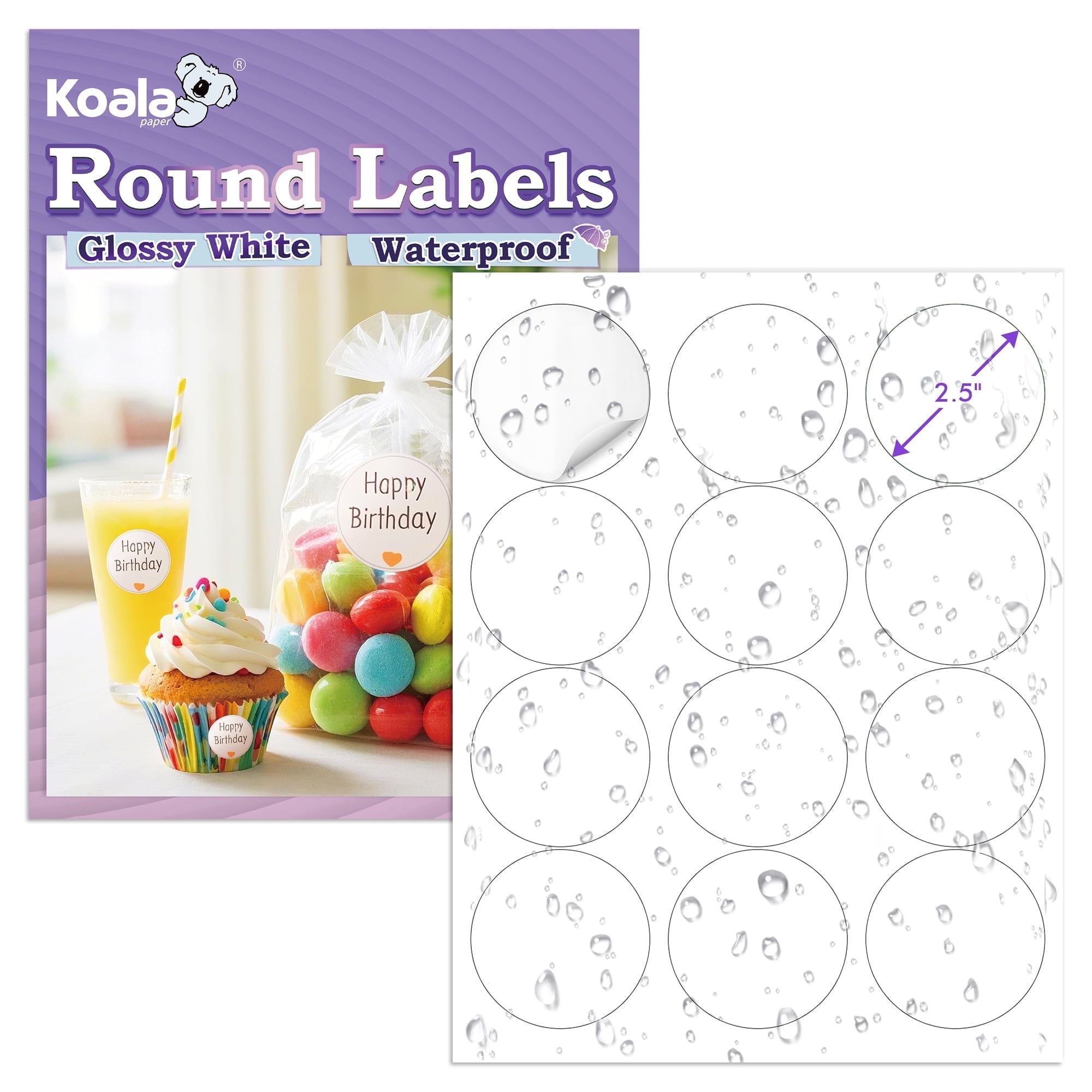 Koala Round Labels 2.5 Inch, Glossy Waterproof Printable Circle ...