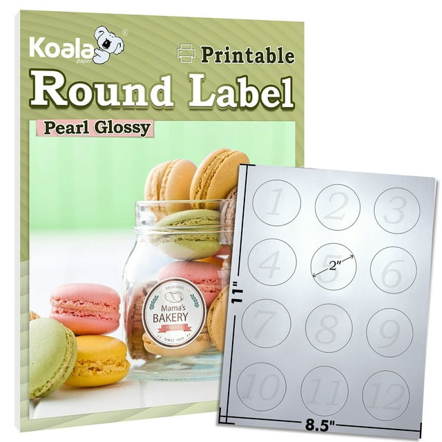 Koala Round Labels 2 Inch, 240 Pearl Glossy White Printable Round ...