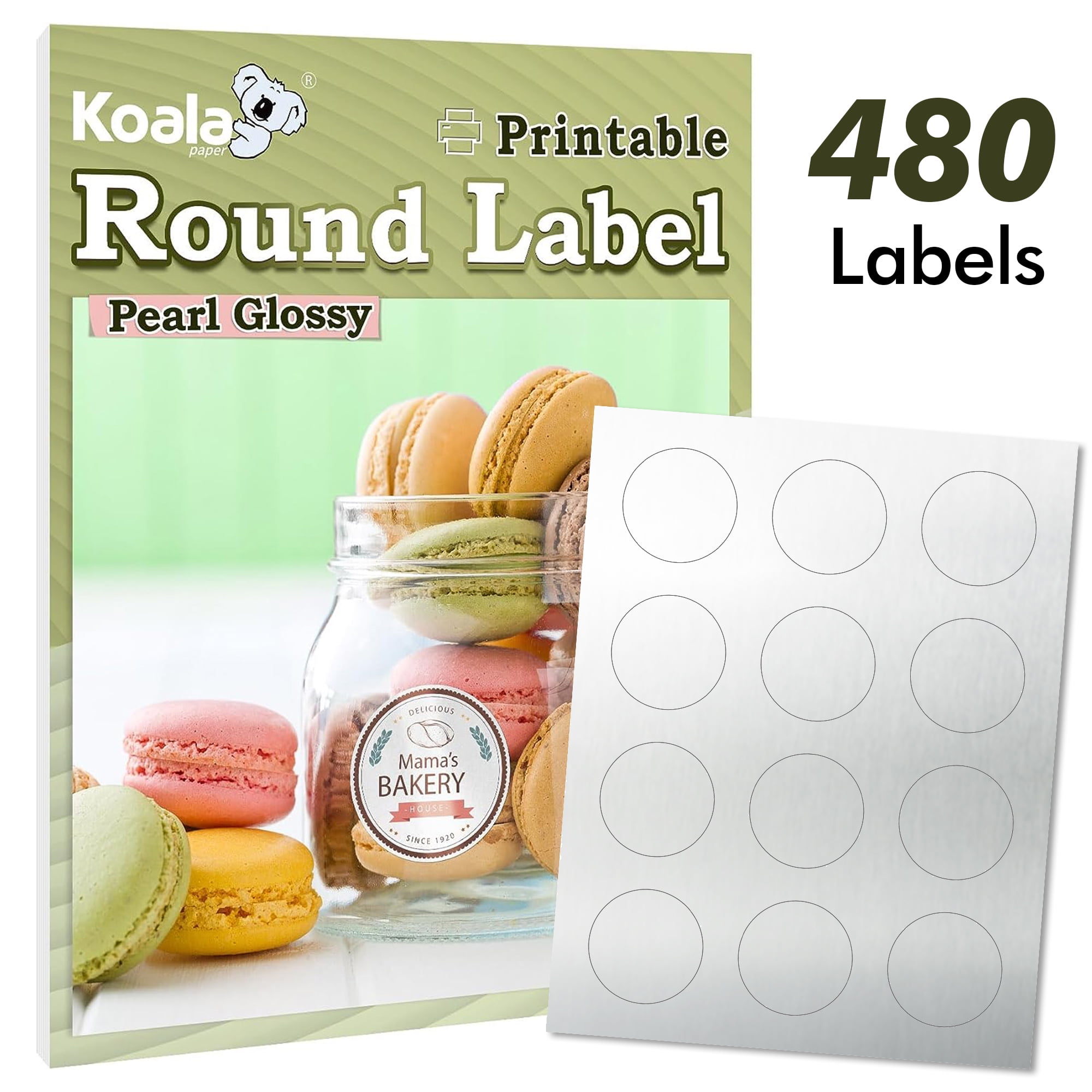 Koala Round Labels 2 Inch, Pearl Glossy White 480 Circle Labels ...