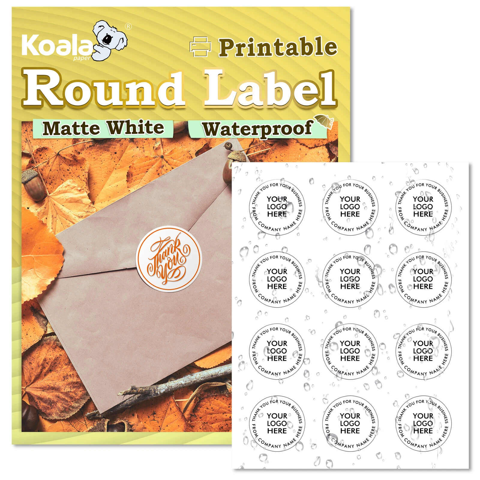 Koala Round Labels 2 Inch Printable Round Stickers Waterproof Matte ...