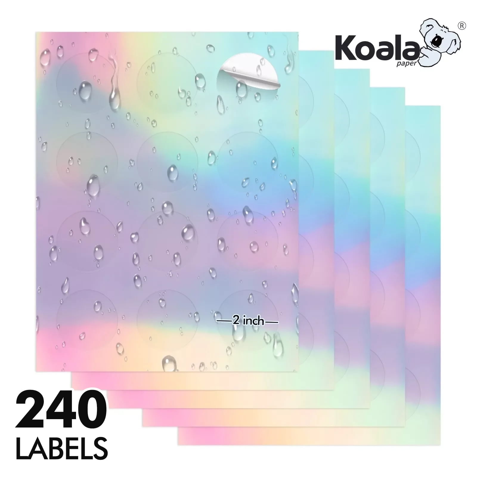 Koala Round Labels 2 In Holographic Circle Stickers 240 Labels ...